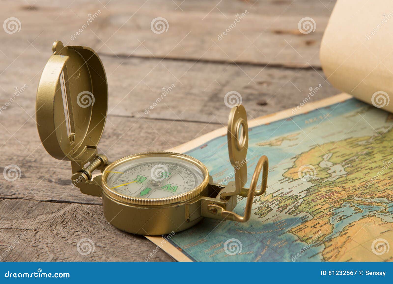 Compass and Vintage Map on the Wooden Desk Stock Image - Image of ...