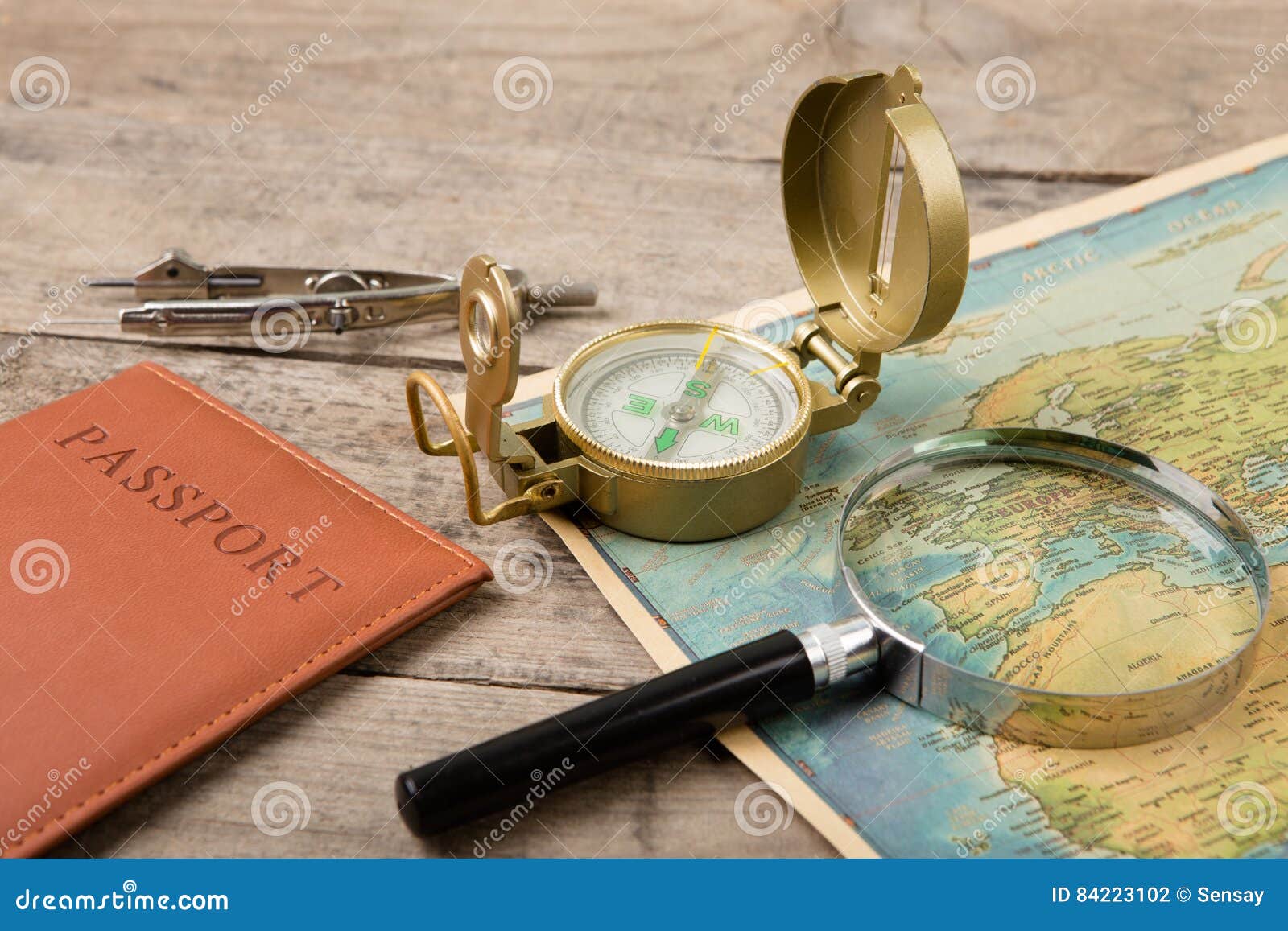 Compass and Vintage Map on the Wooden Desk Stock Photo - Image of ...