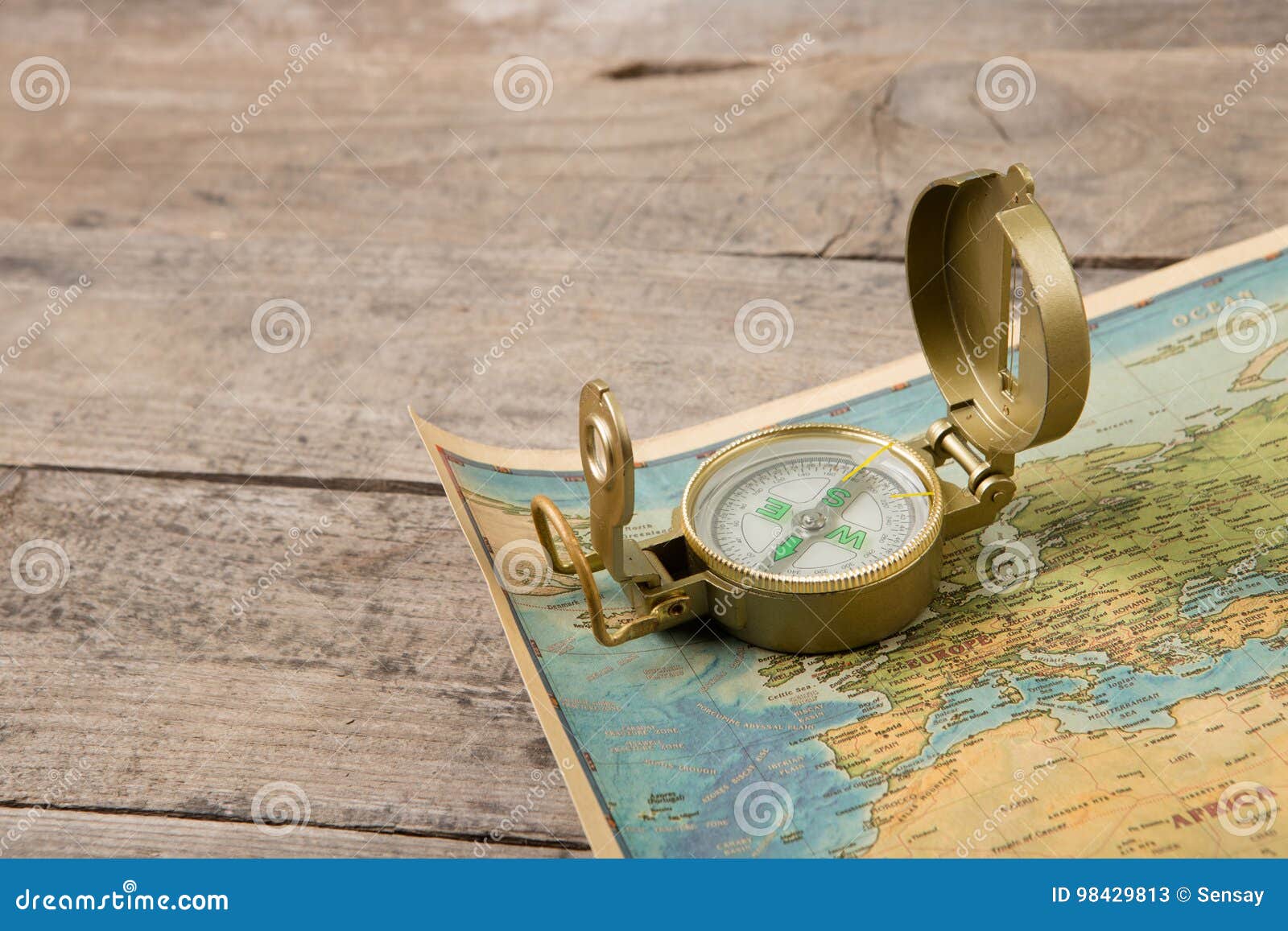 Compass and Vintage Map on the Wooden Desk Stock Image - Image of ...