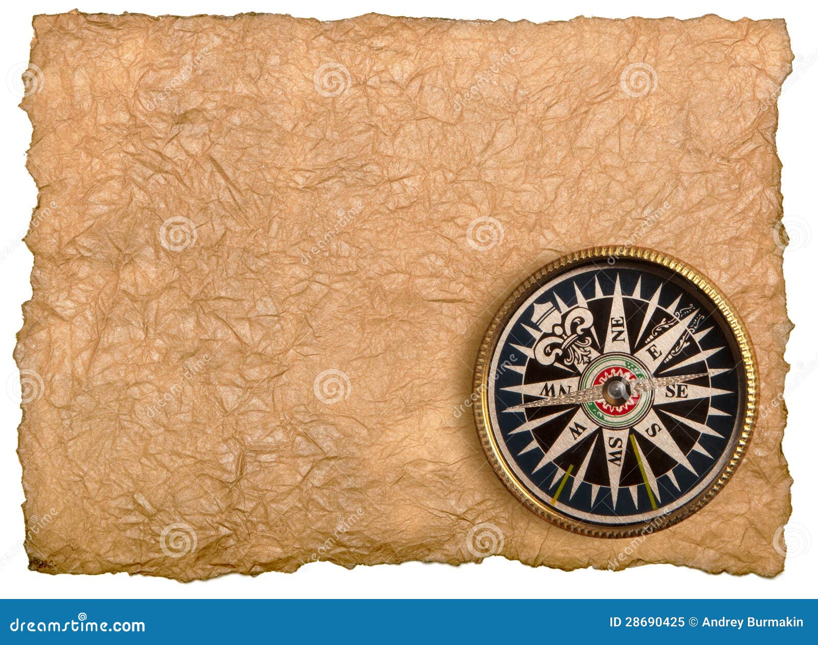 Compass on vintage paper stock image. Image of south - 28690425