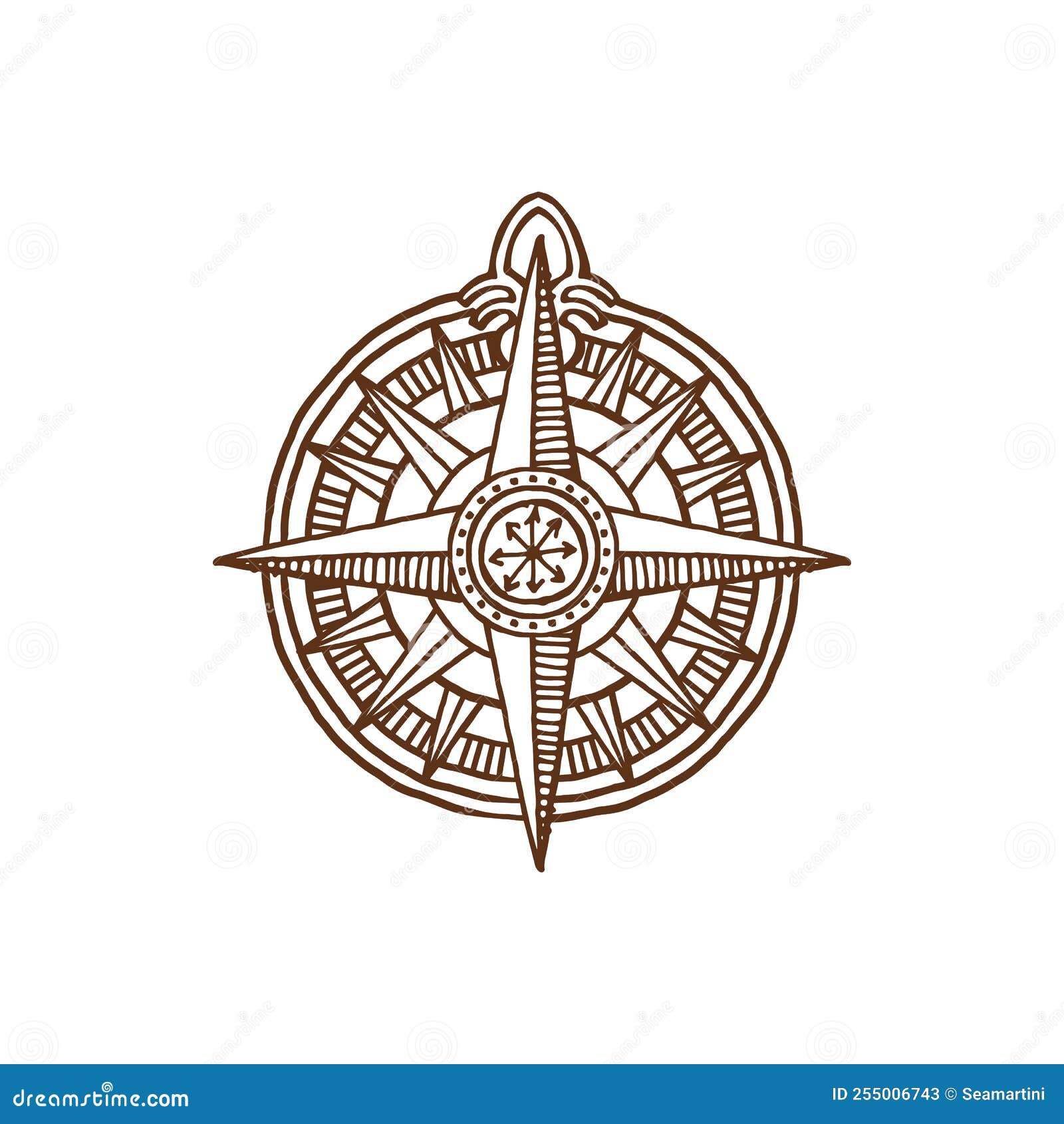 Compass Vintage Windrose Navigation Sign Isolated Stock Vector
