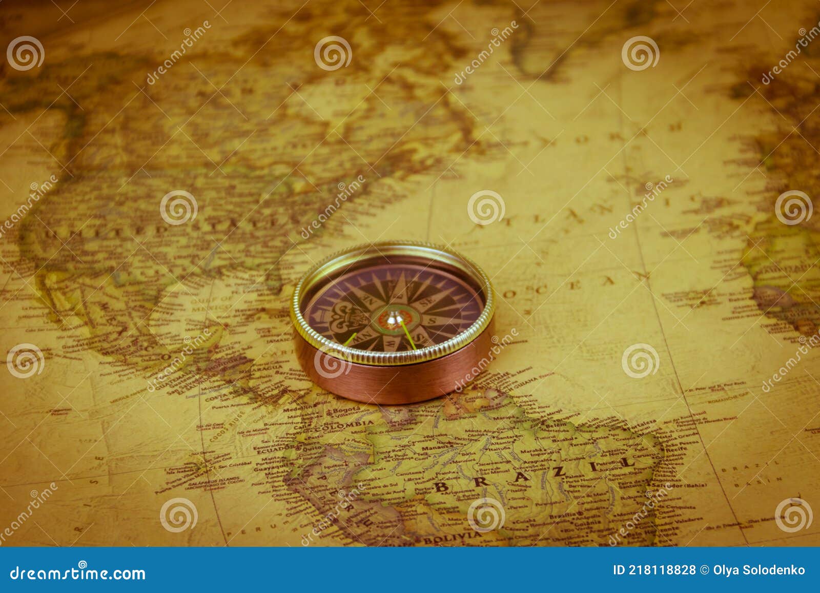 Compass on Vintage World Map. Retro Style Stock Photo - Image of brown ...