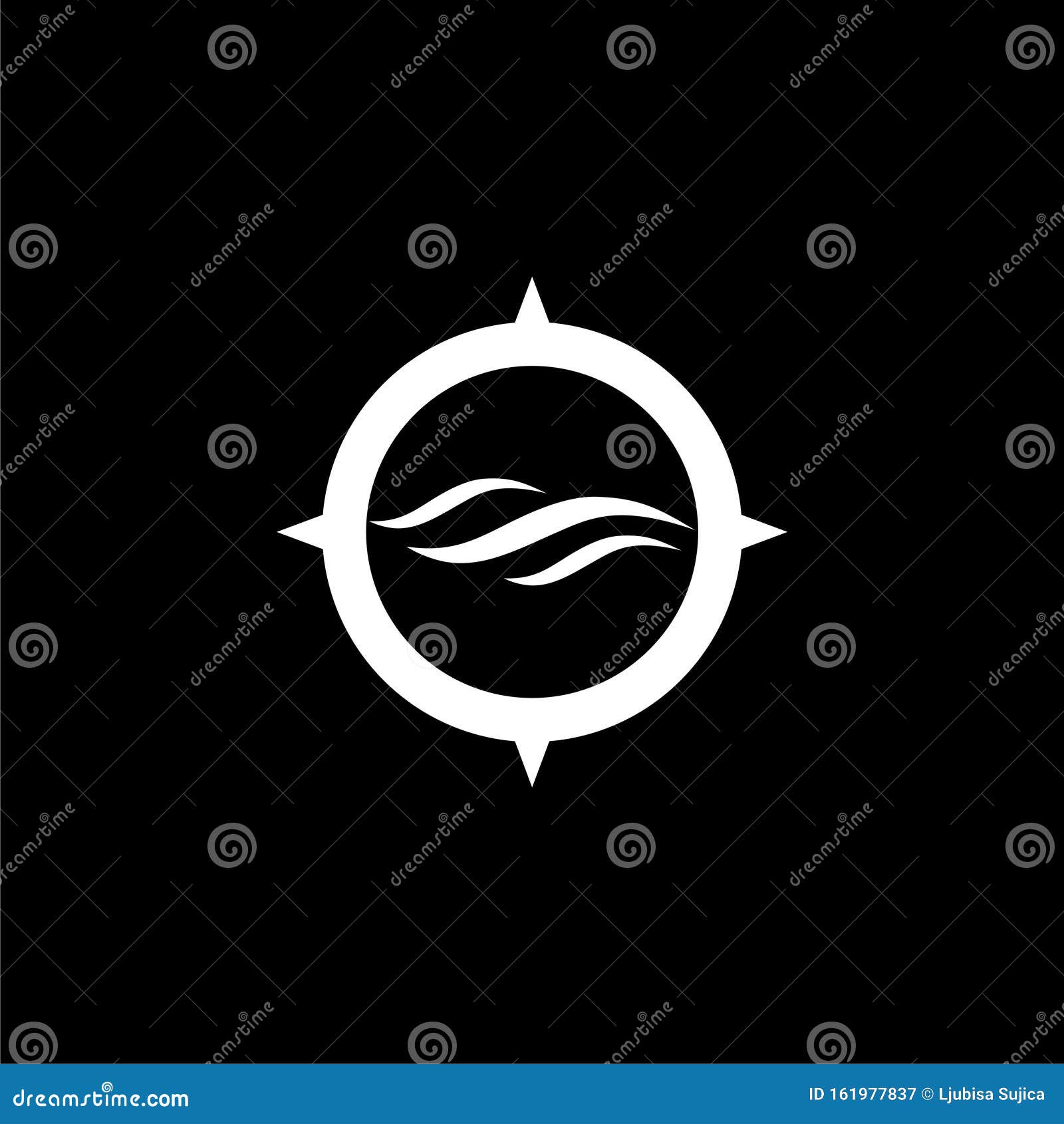 Compass Wave Logo Isolated on Black Background Stock Vector ...