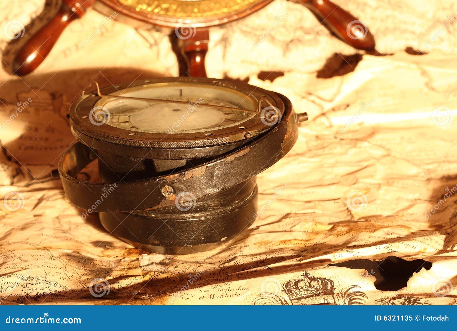 Compass and wheel stock image. Image of navigational, ship - 6321135