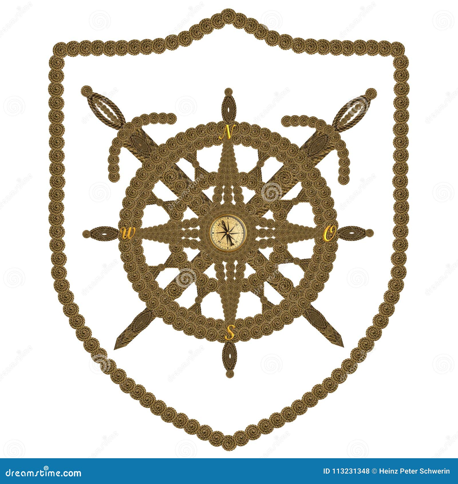 Compass wheel and sword stock illustration. Illustration of ropes ...