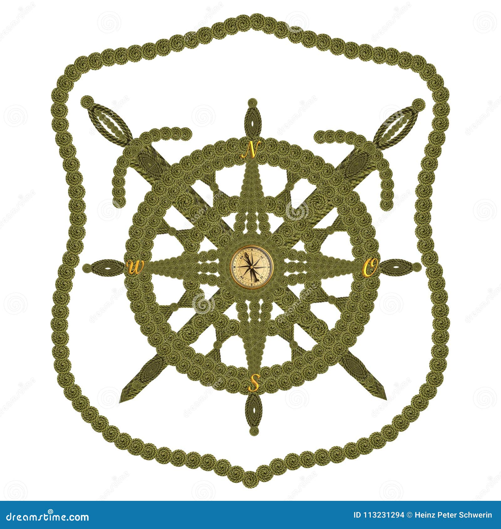 Compass wheel and sword stock illustration. Illustration of sailboat ...