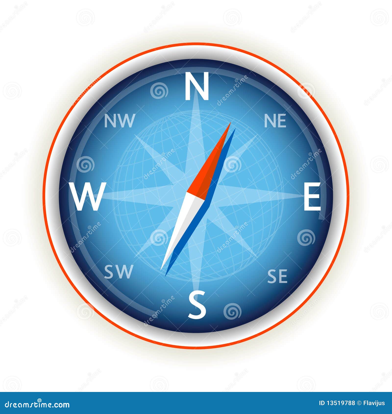 Compass on white stock vector. Illustration of equipment - 13519788