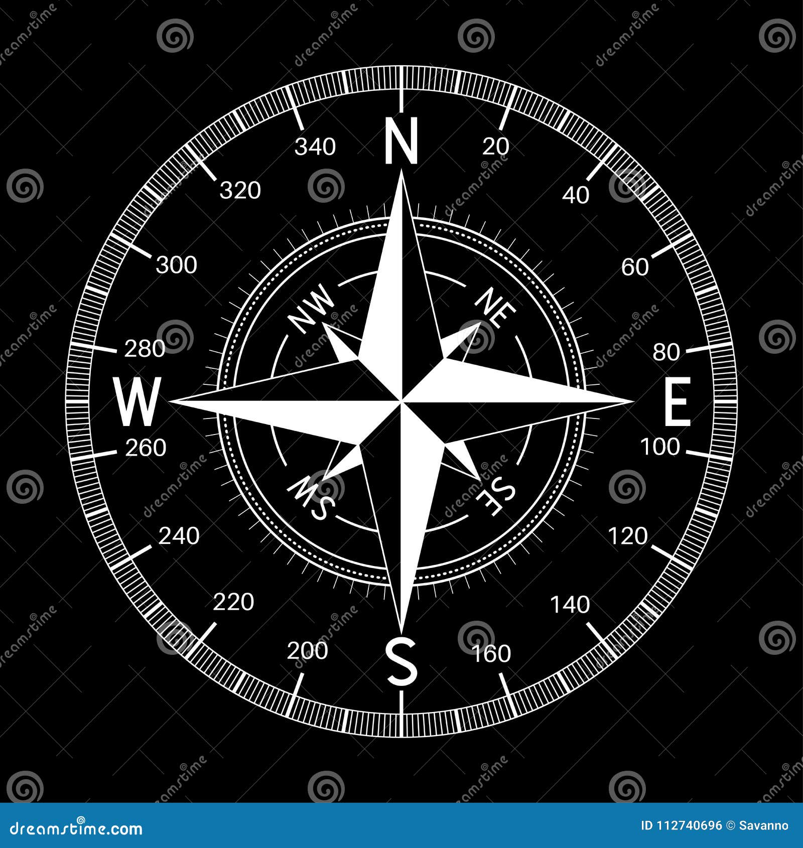 Compass, White Compass On A Black Background. Compass Icon. Royalty ...