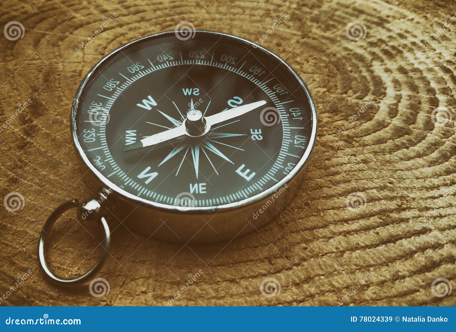 Compass on a Wooden Surface, Close-up, Stained Glass Styling Stock ...