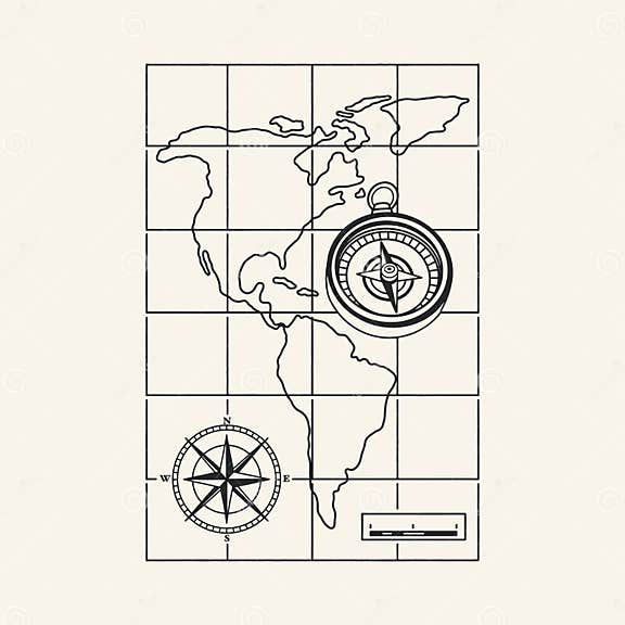 Compass Word Map Illustration Stock Vector - Illustration of hand ...