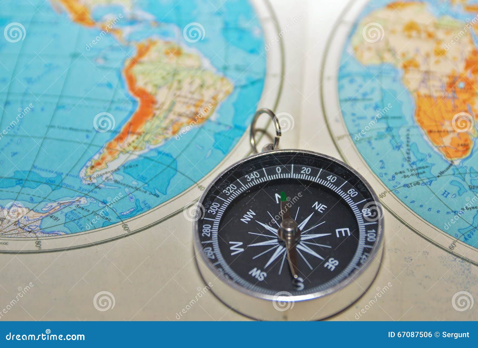 Compass and the world. stock photo. Image of close, country - 67087506