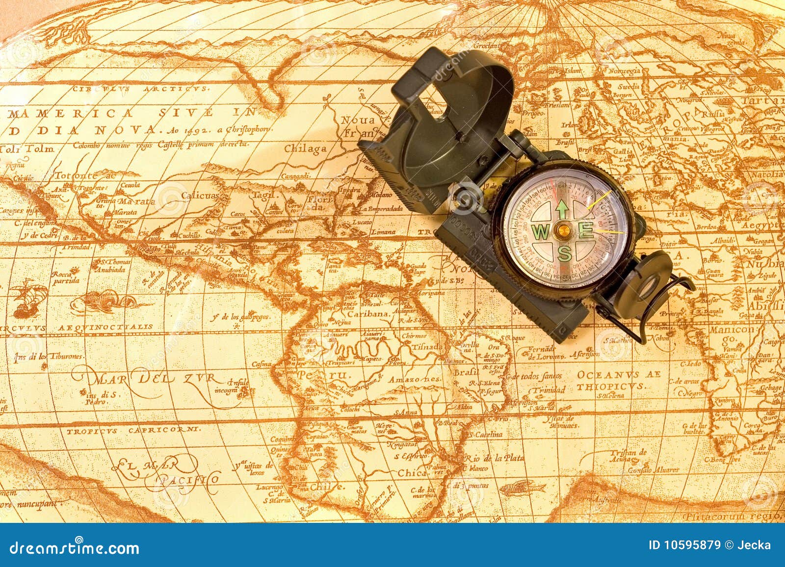 Compass on world map stock image. Image of papyrus, paper - 10595879