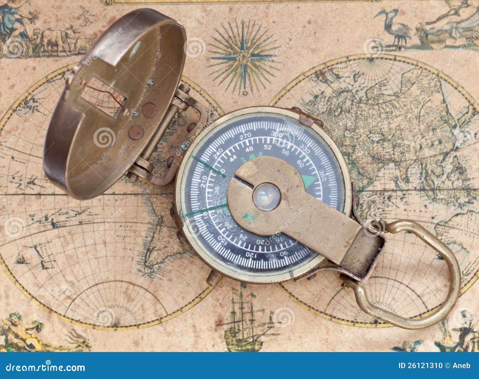 Compass and world map stock photo. Image of direction - 26121310