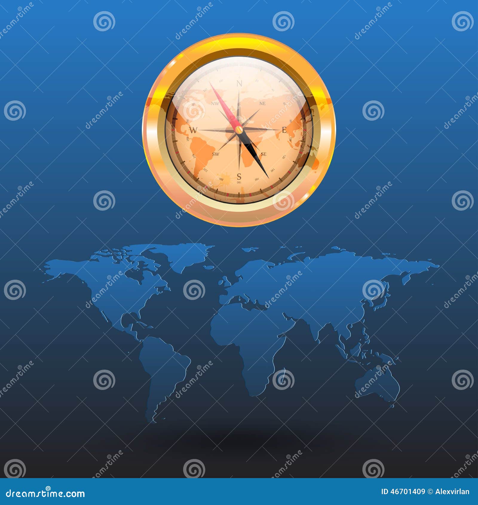 Compass on World Map stock vector. Illustration of europe - 46701409