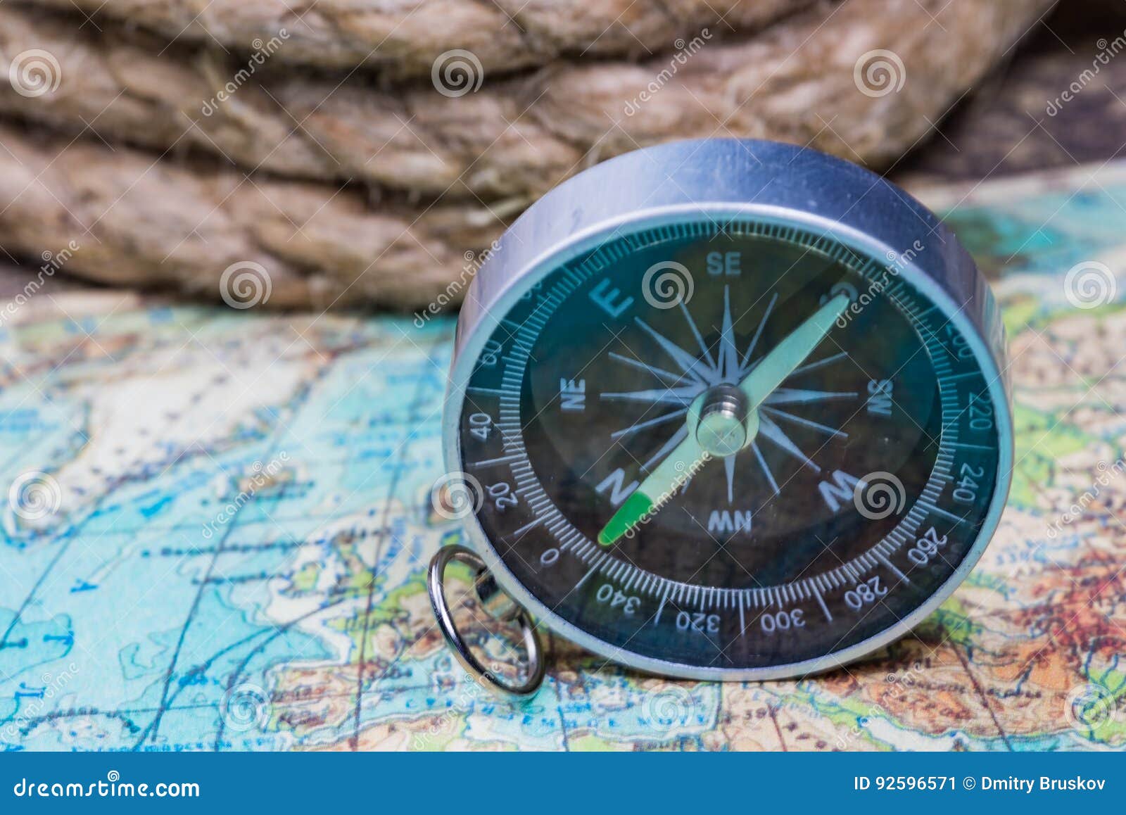 Compass on the world map stock image. Image of destinations - 92596571