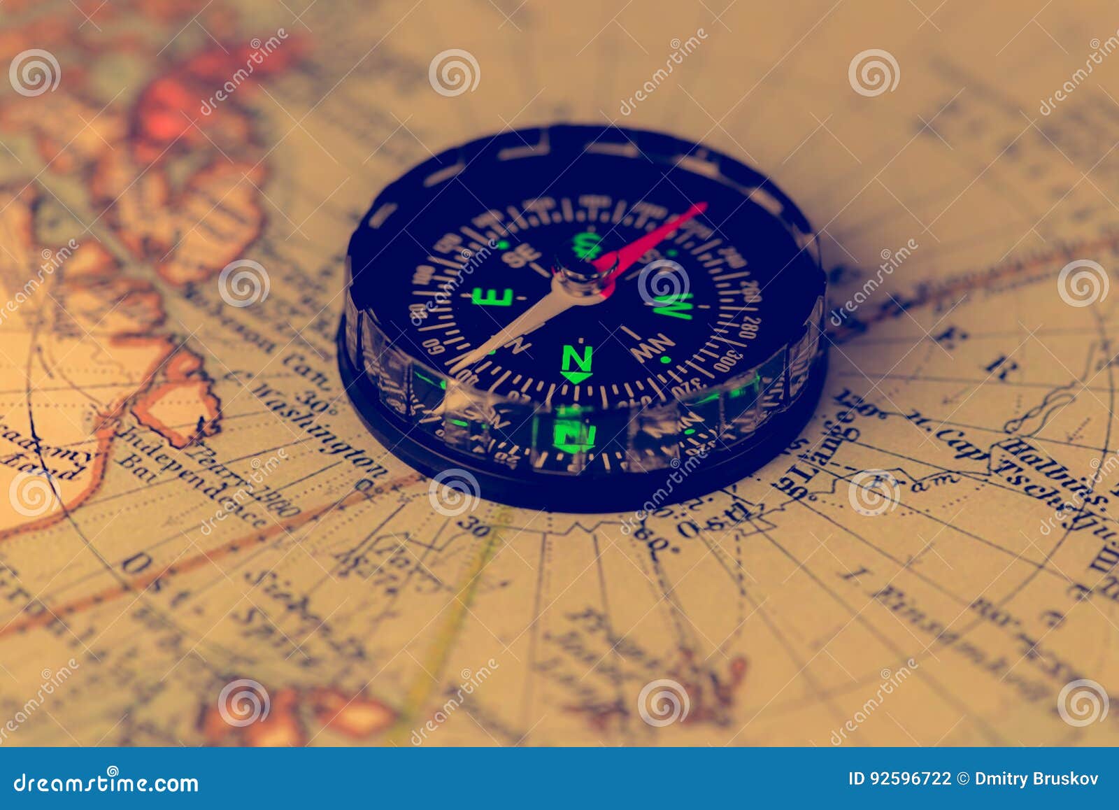 Compass on the world map stock photo. Image of needle - 92596722