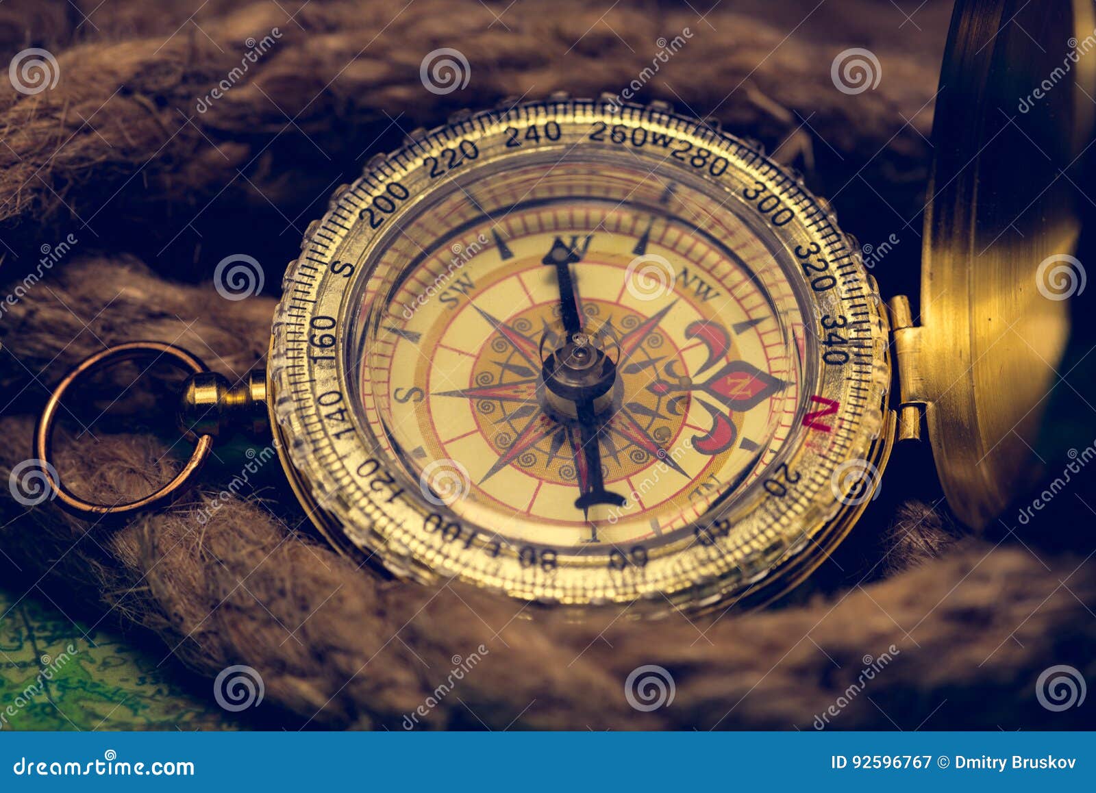 Compass on the world map stock image. Image of gold, measurement - 92596767