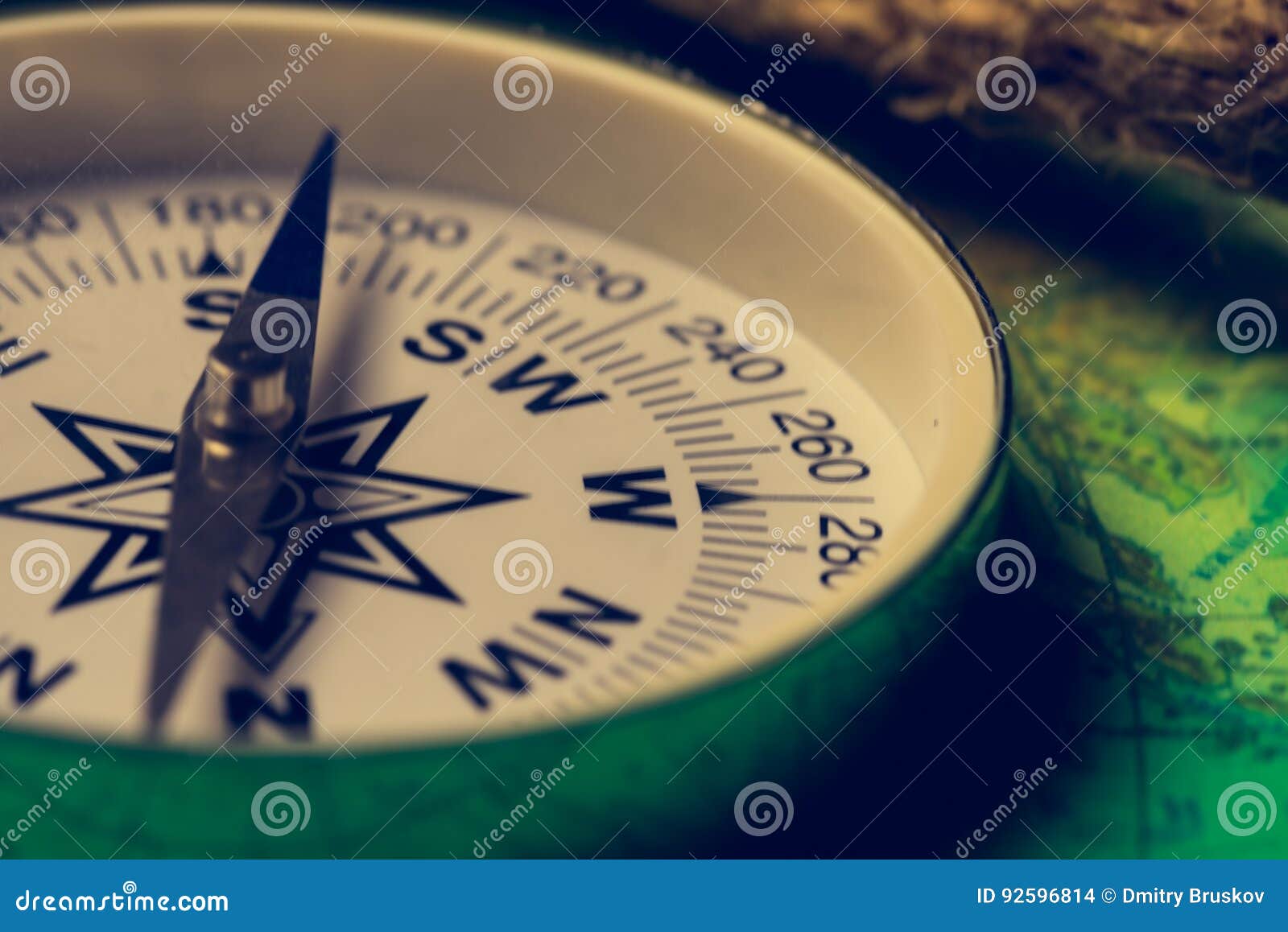 Compass on the world map stock photo. Image of border - 92596814
