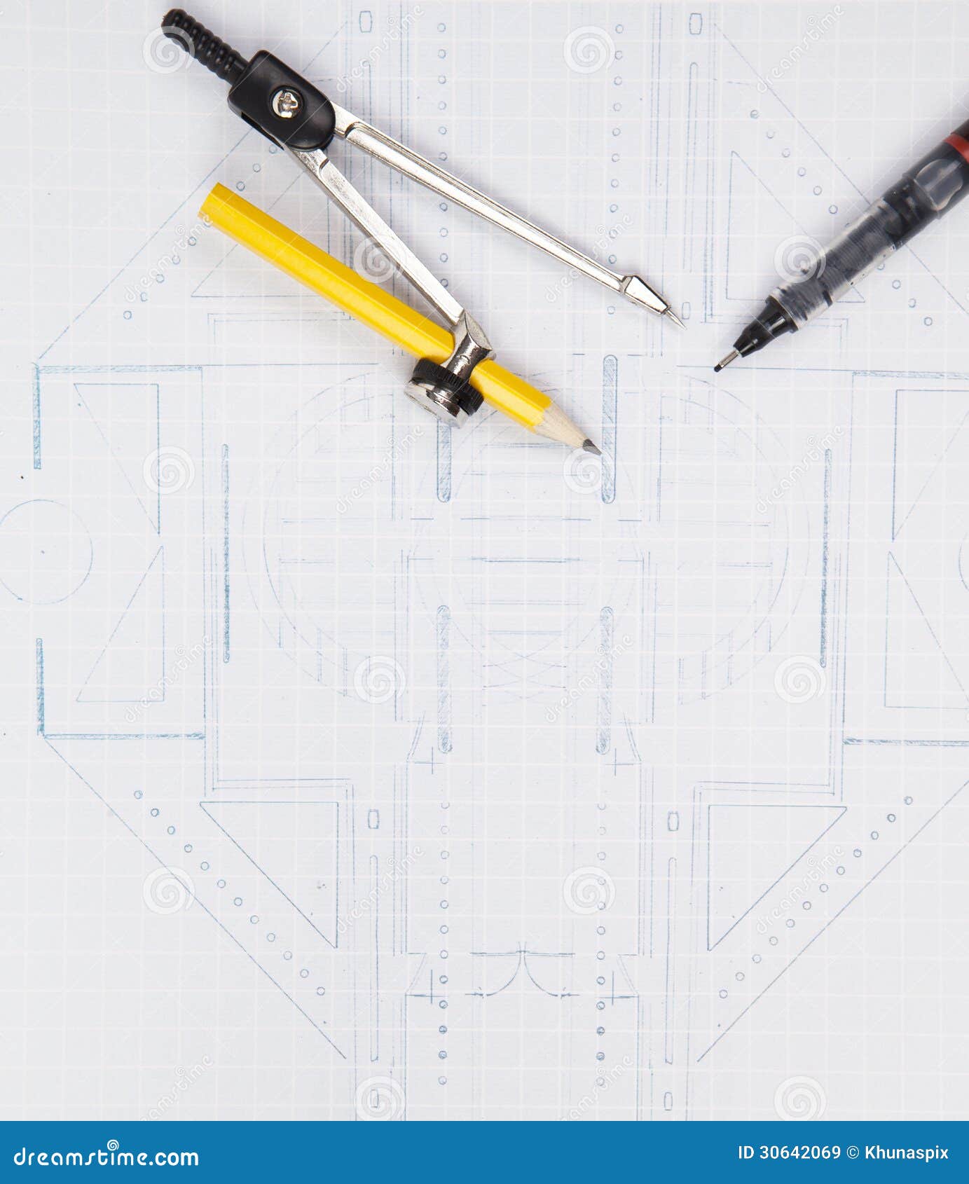 Compass And Writing Pen On Architect Plan Royalty Free Stock Images ...