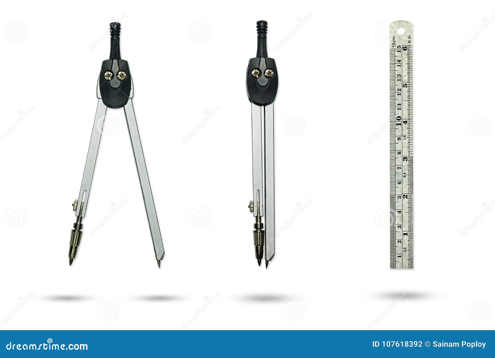Compasses Drawing and Metal Ruler. Stock Photo - Image of centimeter ...