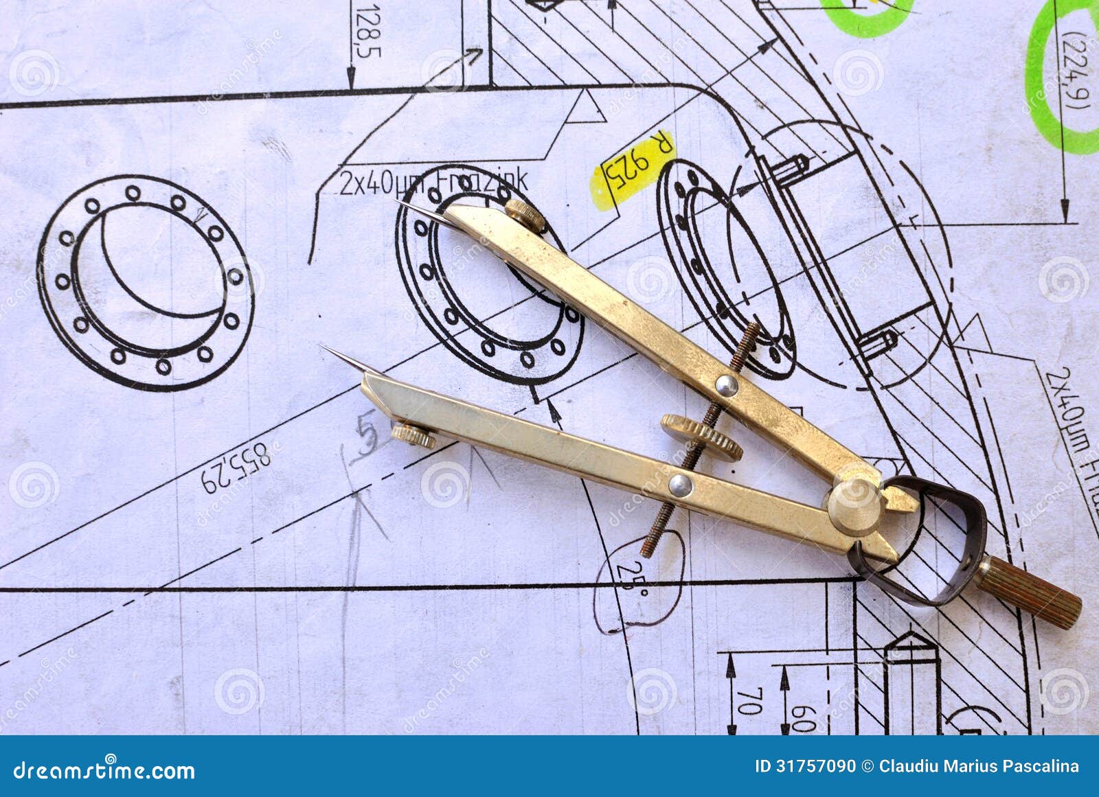 Compasses and the drawing stock photo. Image of diagram - 31757090