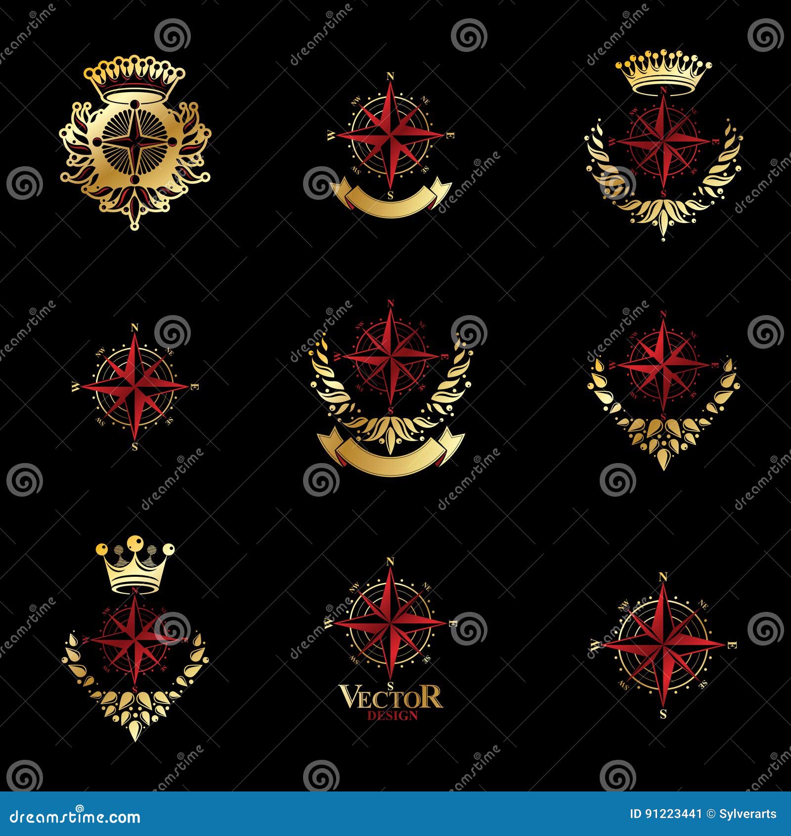 Compasses Emblems Set. Heraldic Vector Design Elements Stock Vector ...