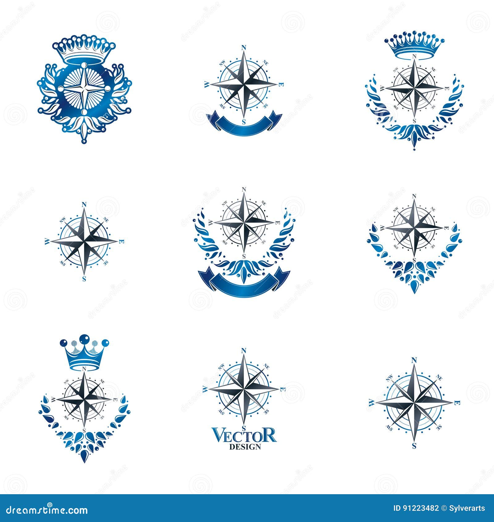 Compasses Emblems Set. Heraldic Vector Design Elements Stock Vector ...