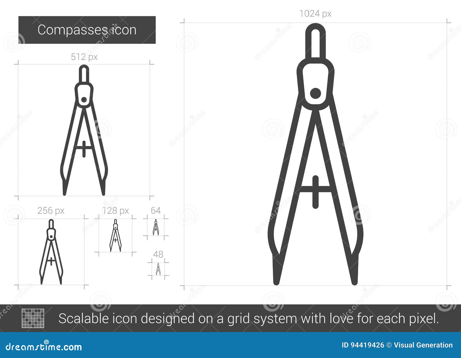 Compasses line icon. stock vector. Illustration of knowledge - 94419426