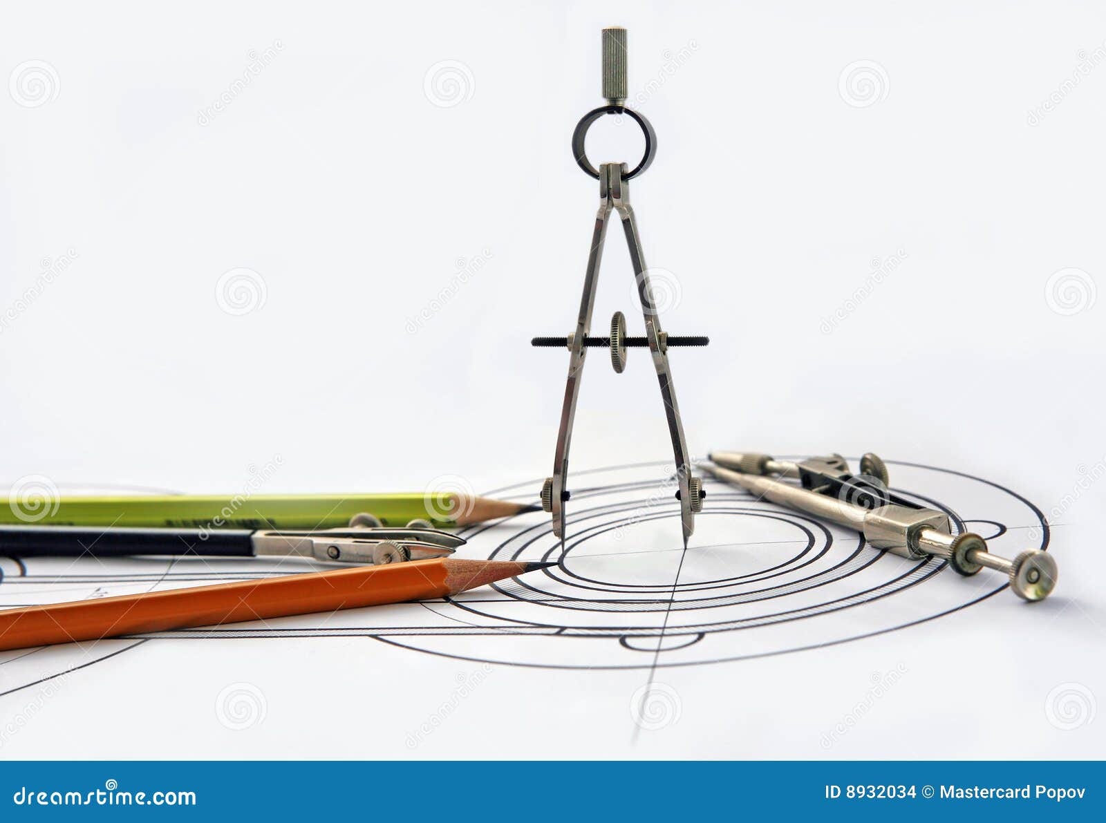 Compasses and Pencils on the Drawing Stock Photo - Image of project ...