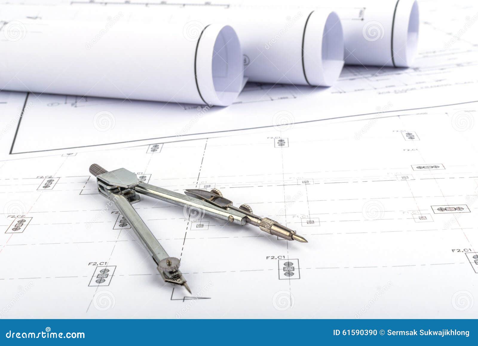 Compasses and plan drawing stock photo. Image of real - 61590390