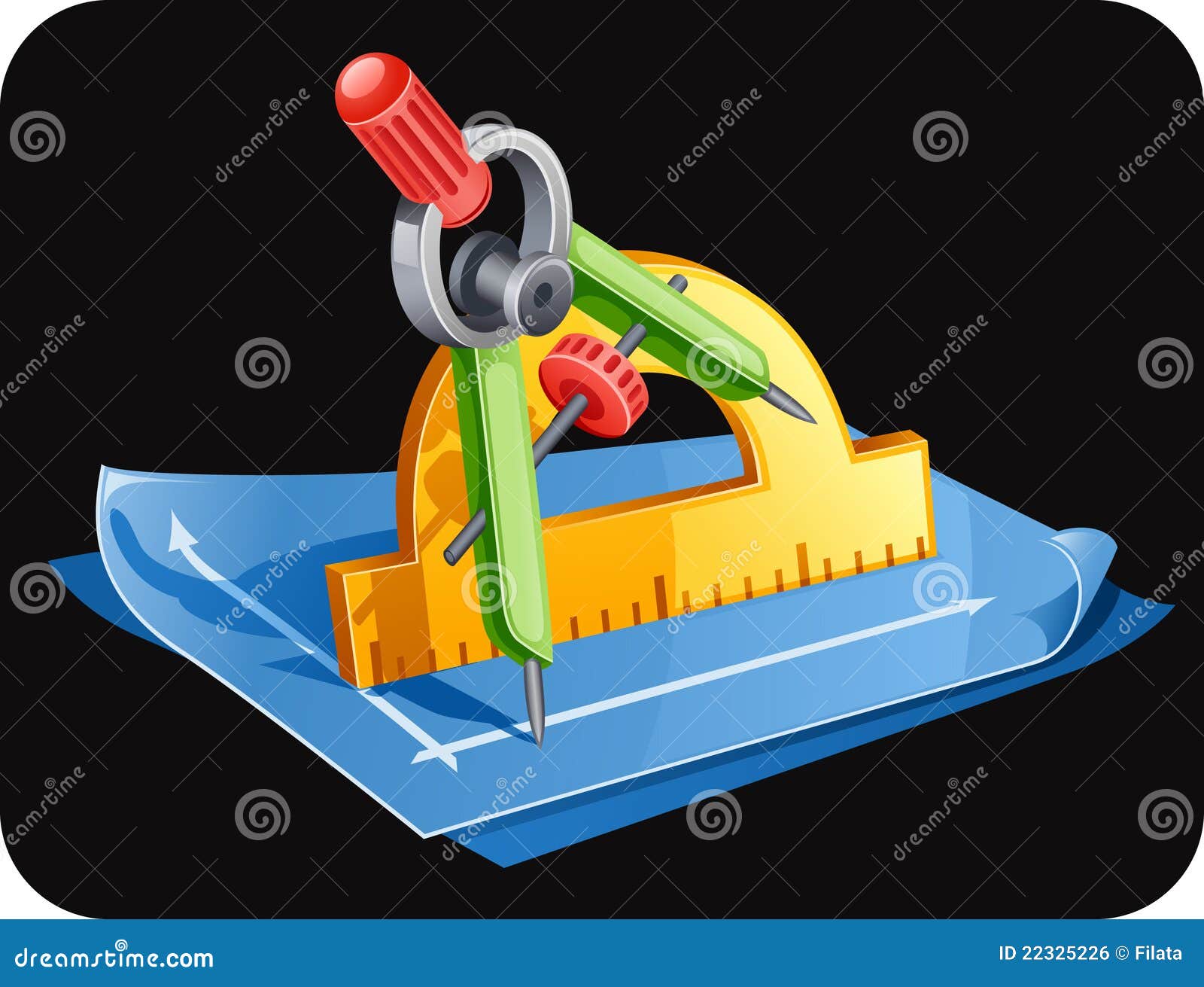 Compasses, Ruler and Paper. Stock Vector - Illustration of orange, blue ...