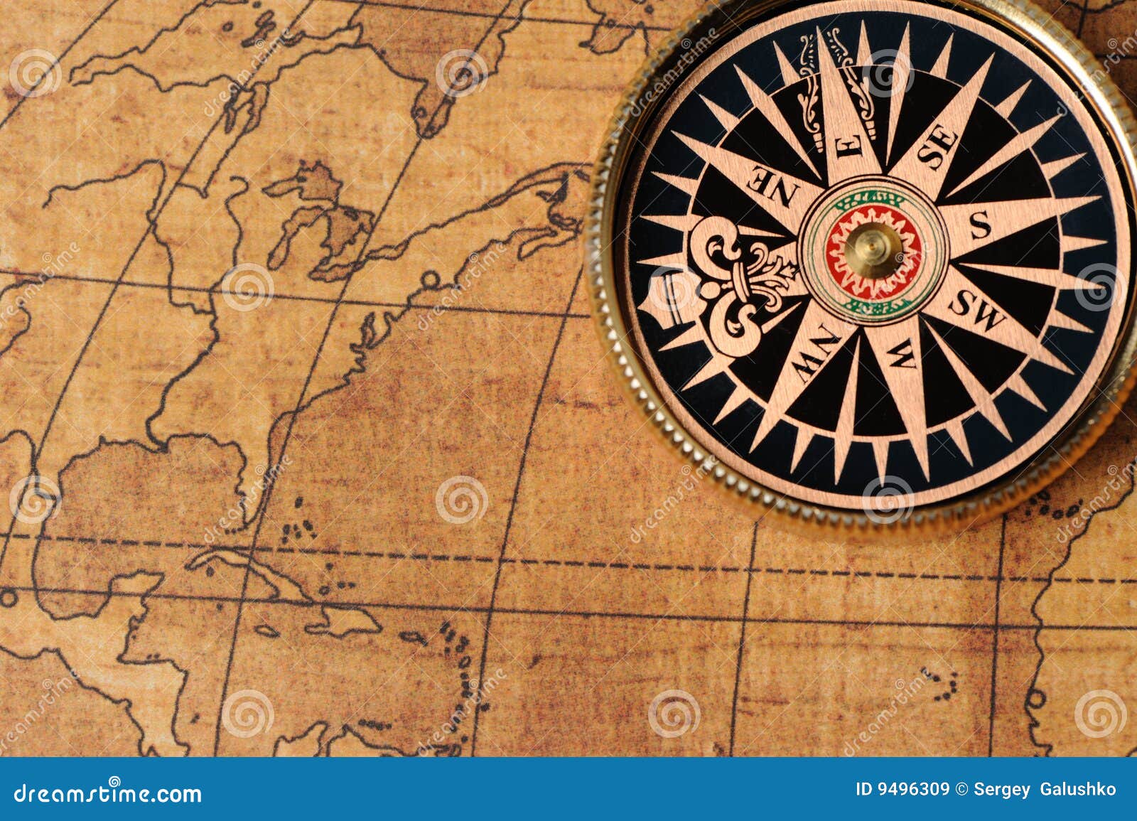 Compasso e mapa velhos imagem de stock. Imagem de leste - 9496309
