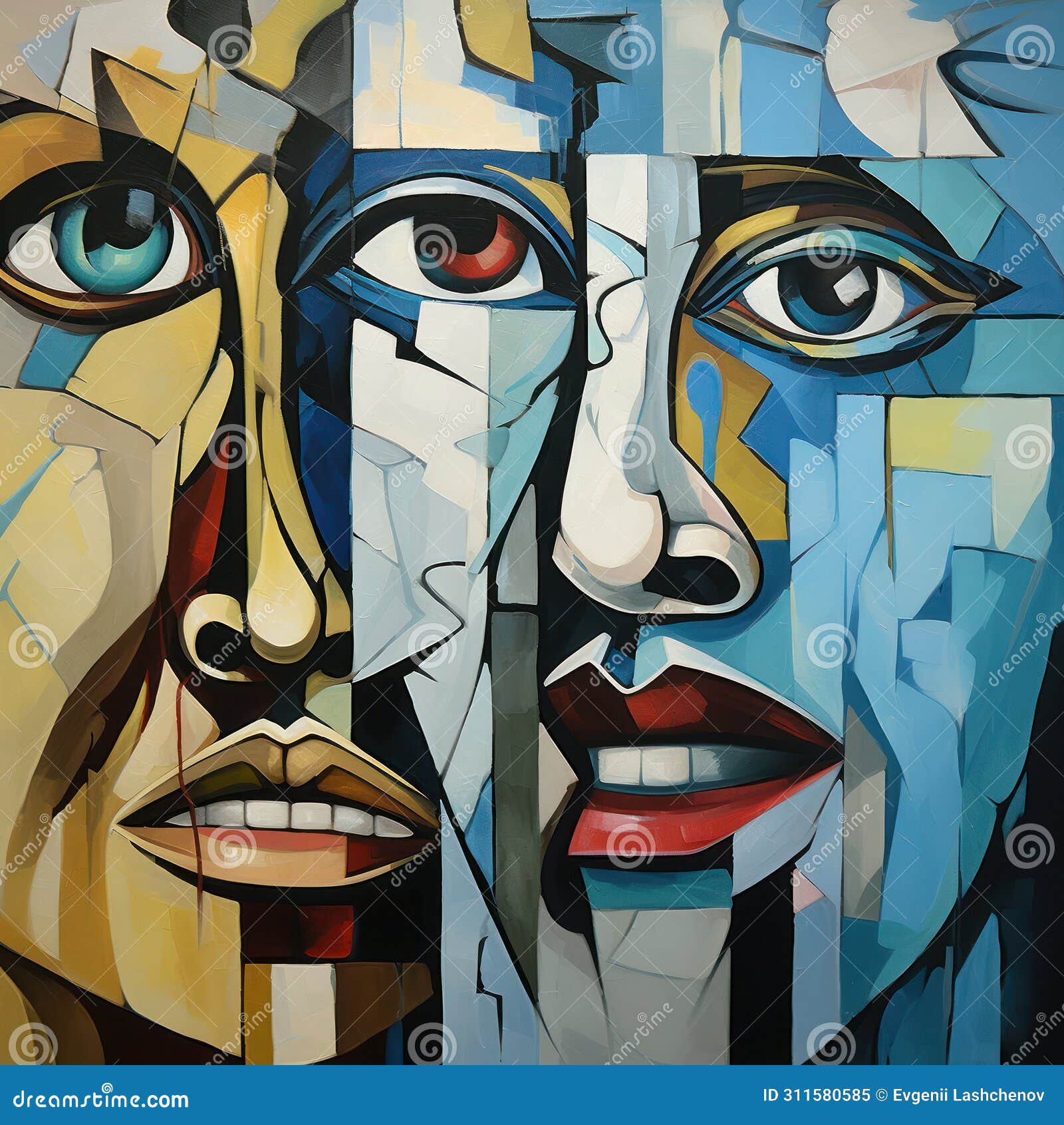 Complex Cubist Faces in a Dynamic Array of Shades. AI Generation Stock ...