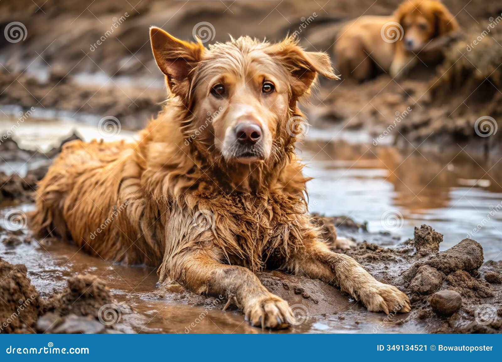 A Dog Exhausted and Encased in Muddy Terrain a Study of Contamination ...