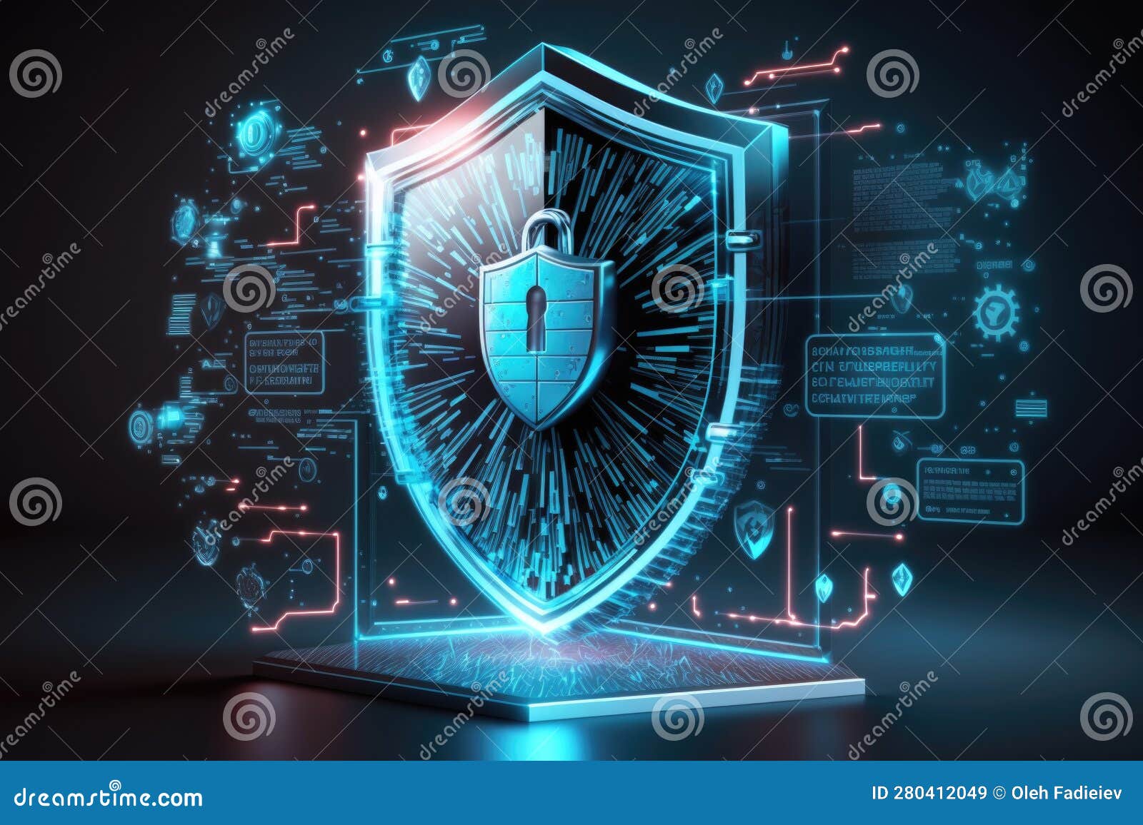 Cyber Security Concept with Shield and Cyber Security Icons Stock ...