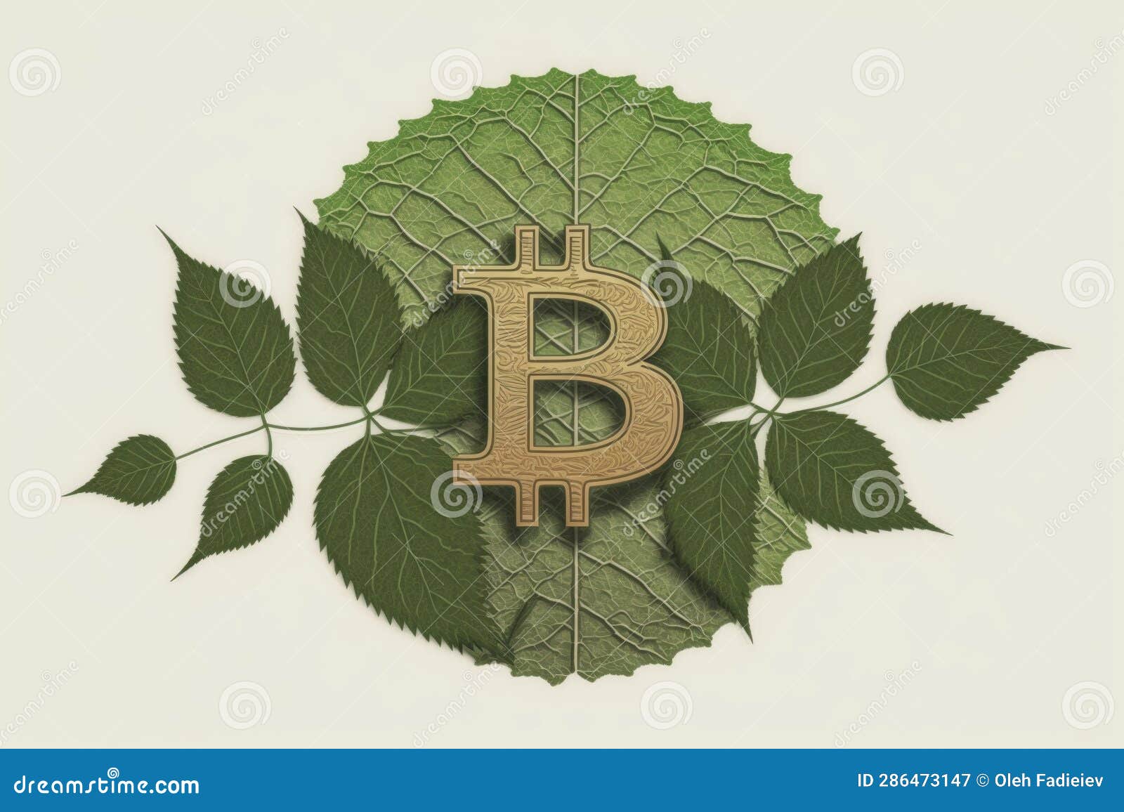 Bitcoin Sign with Green Leaves. Cryptocurrency Concept Stock ...