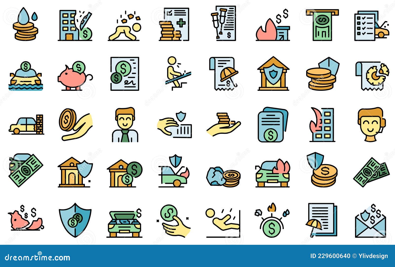 Compensation Icons Set Line Color Vector Stock Vector - Illustration of ...