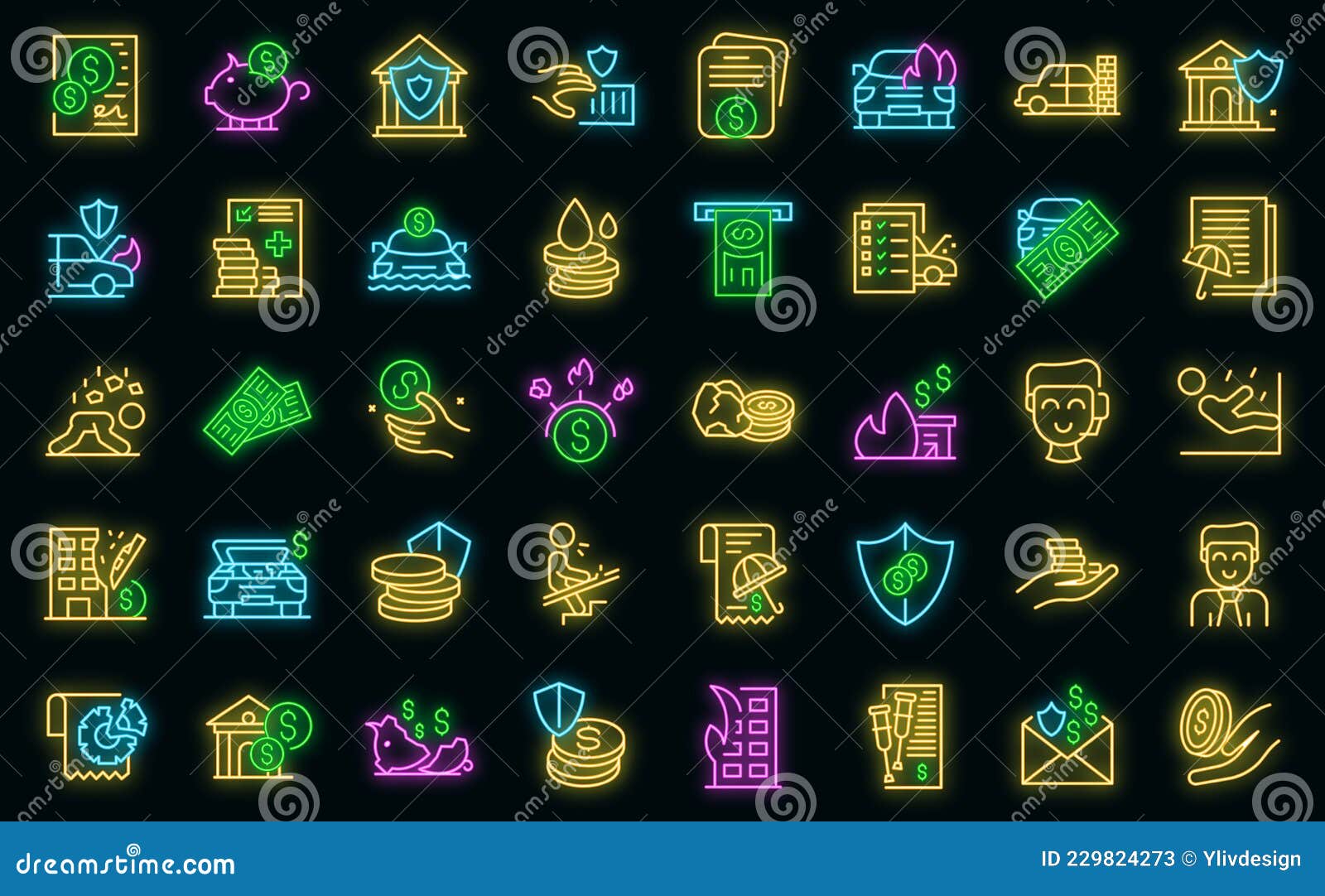 Compensation Icons Set Vector Neon Stock Vector - Illustration of cash ...