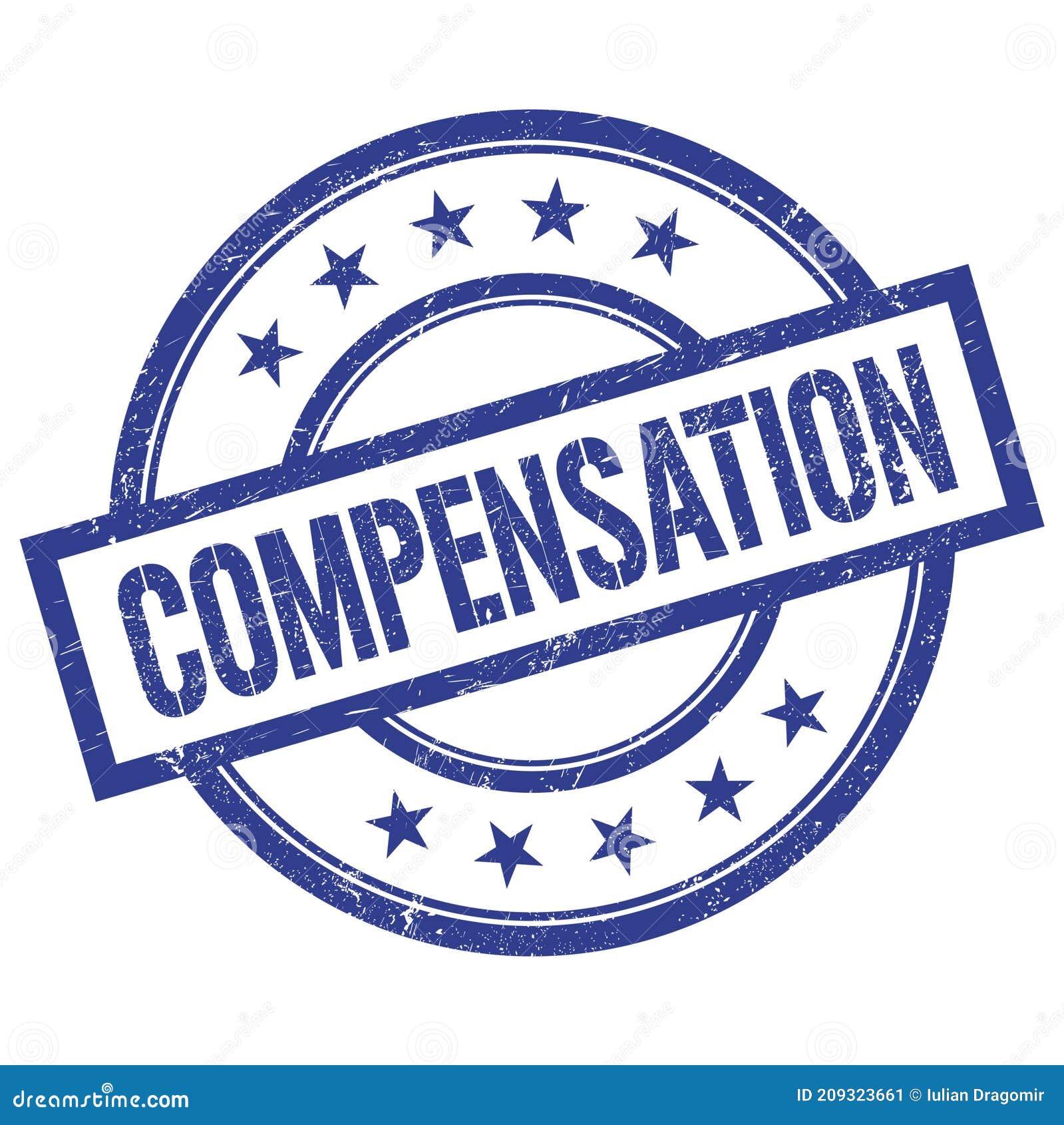 COMPENSATION Text Written on Blue Vintage Round Stamp Stock ...