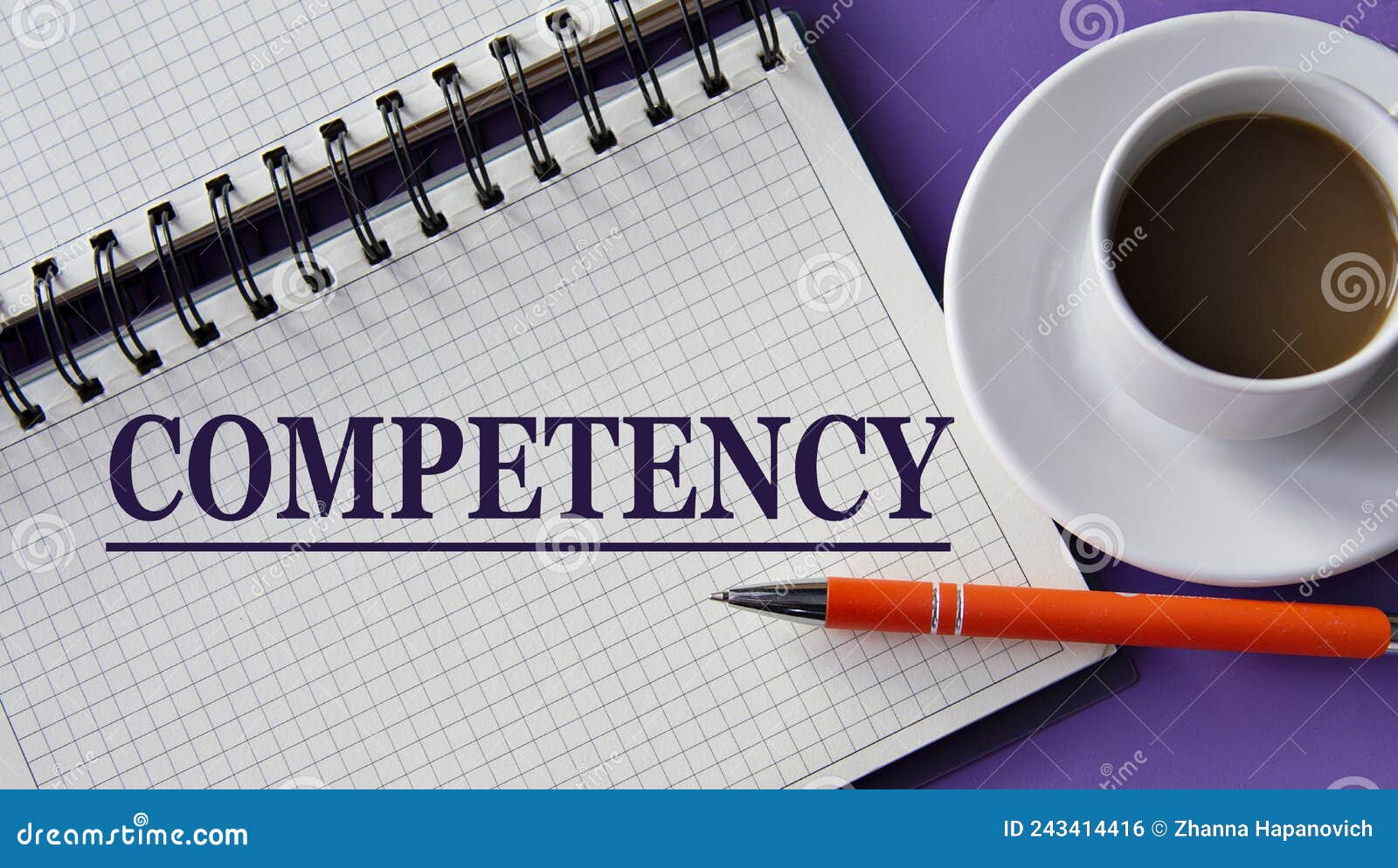 COMPETENCY - Word in a White Notebook on a Purple Background with a Cup ...