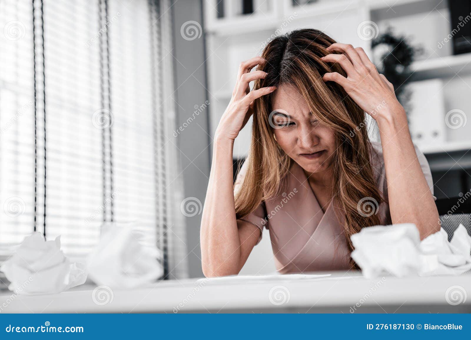 A Competent Female Employee Who Has Become Completely Exhausted from ...