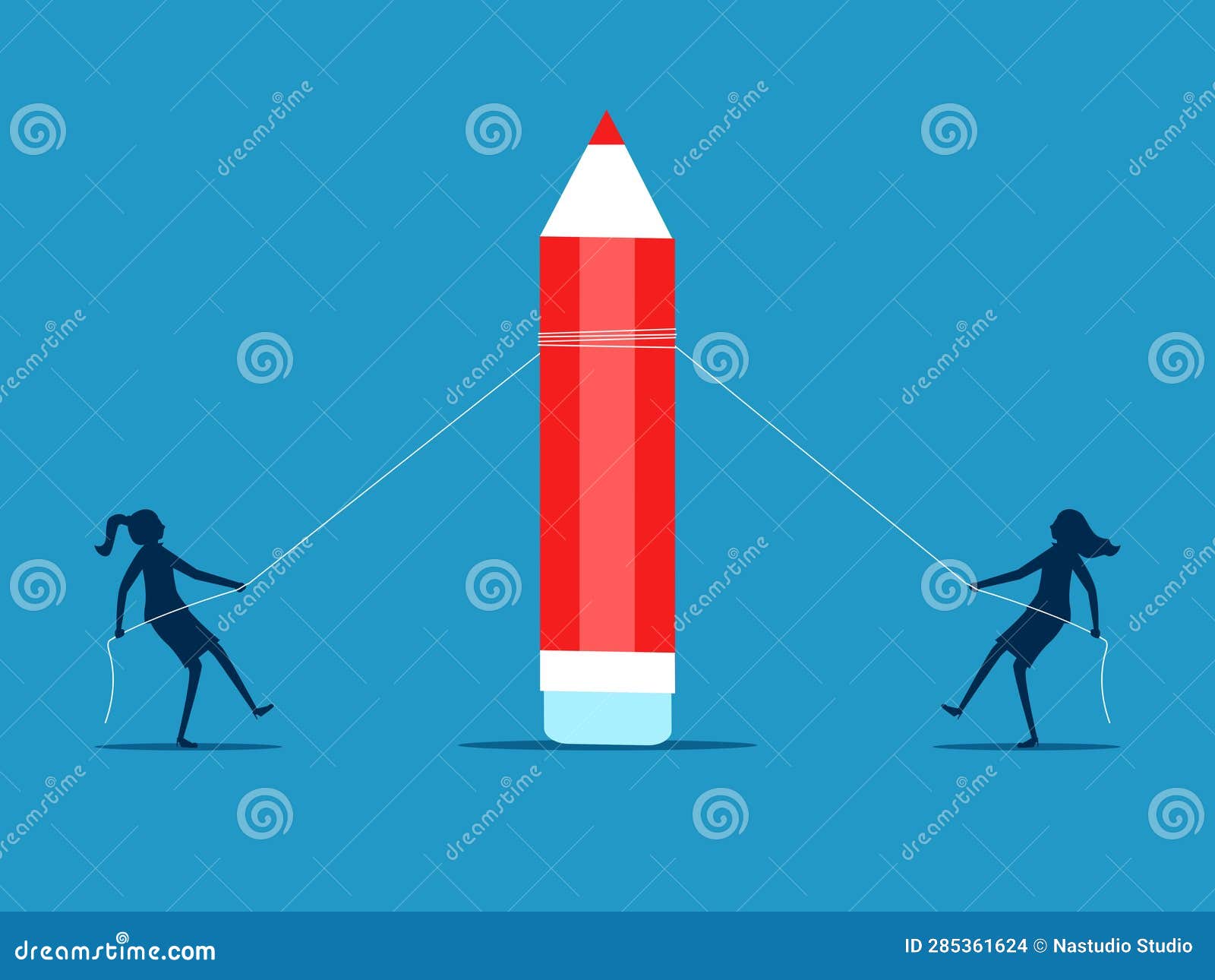 Competing Ideas. Two Businesswomen Help Pull a Pencil Stock Vector ...