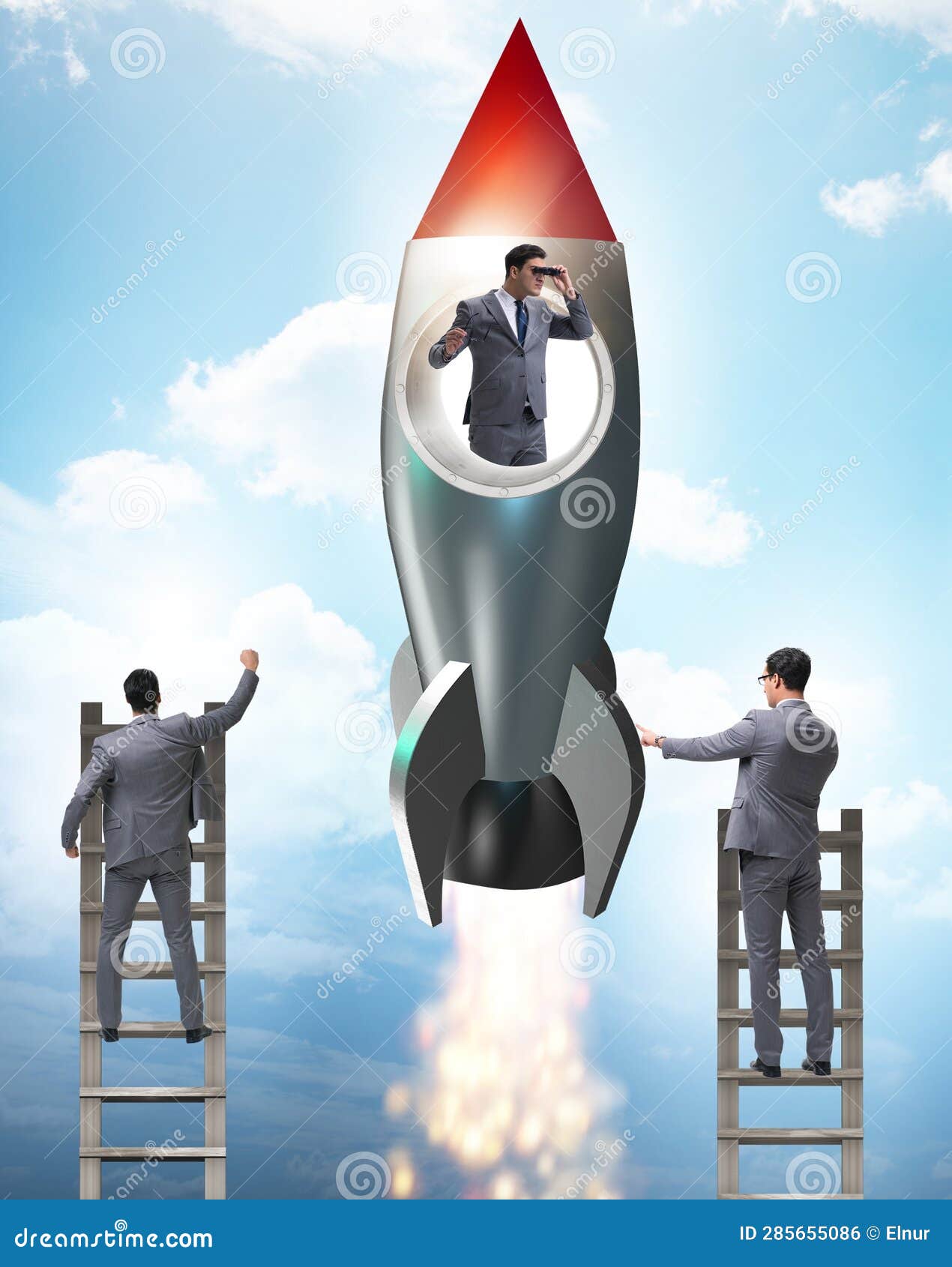Competition Concept with Businessman on Rocket Stock Photo - Image of ...
