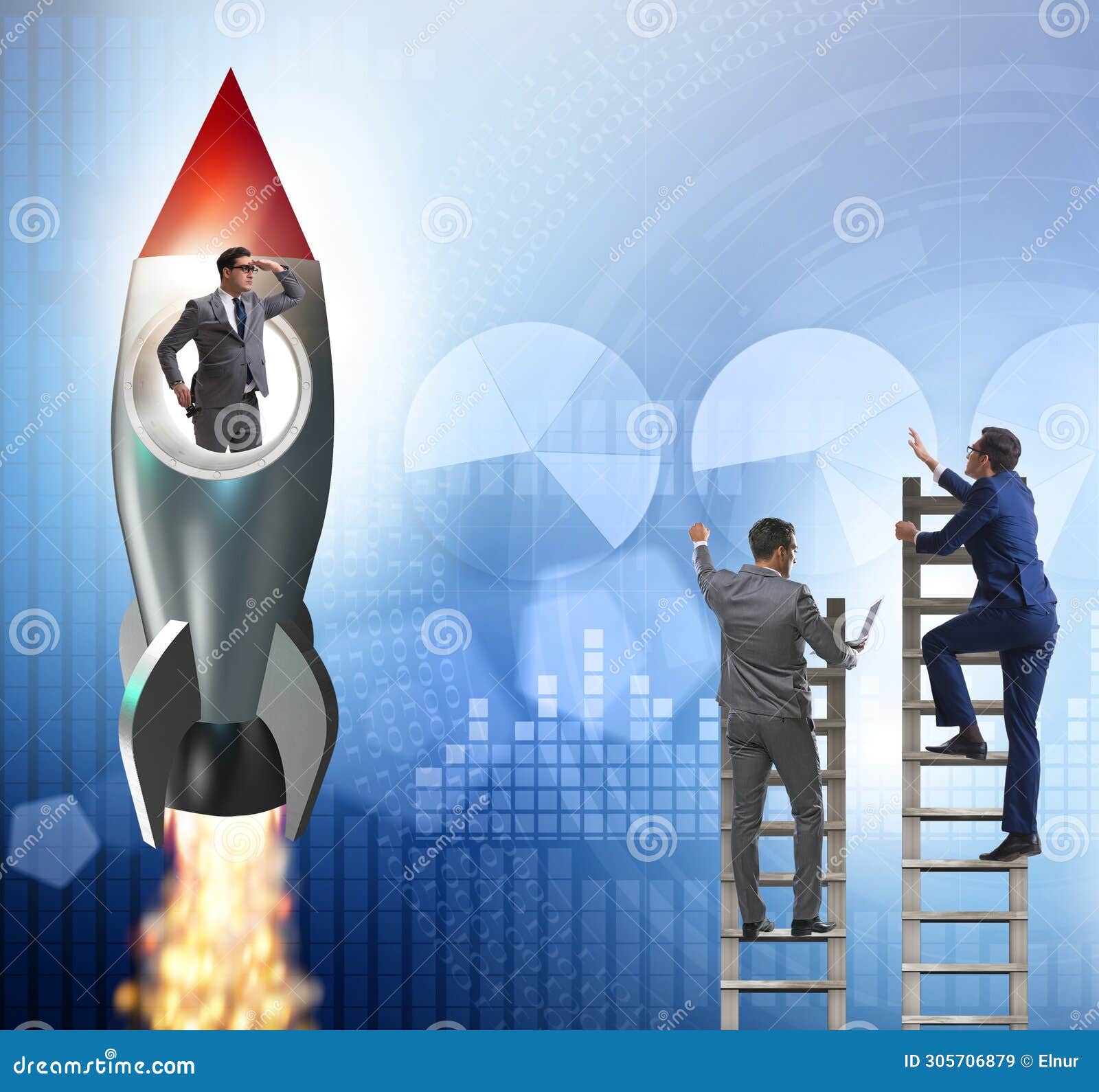 Competition Concept with Businessman on Rocket Stock Image - Image of ...