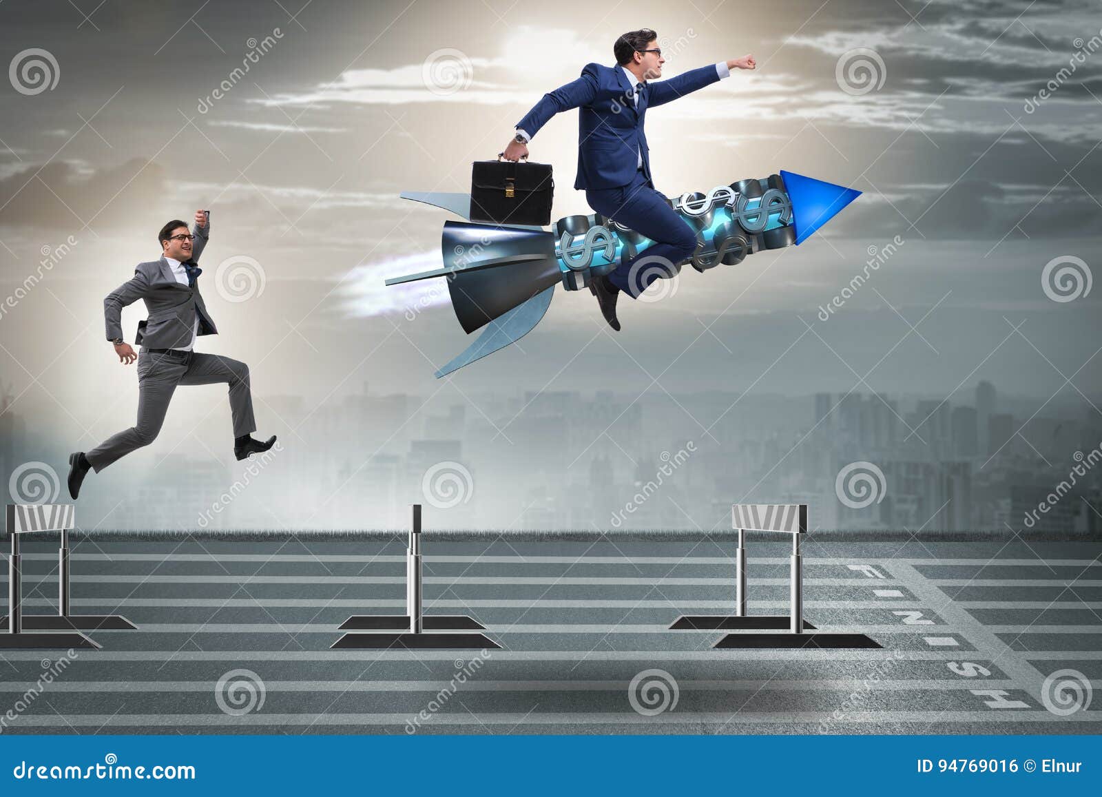 The Competition Concept with Businessman and Rocket Stock Photo - Image ...