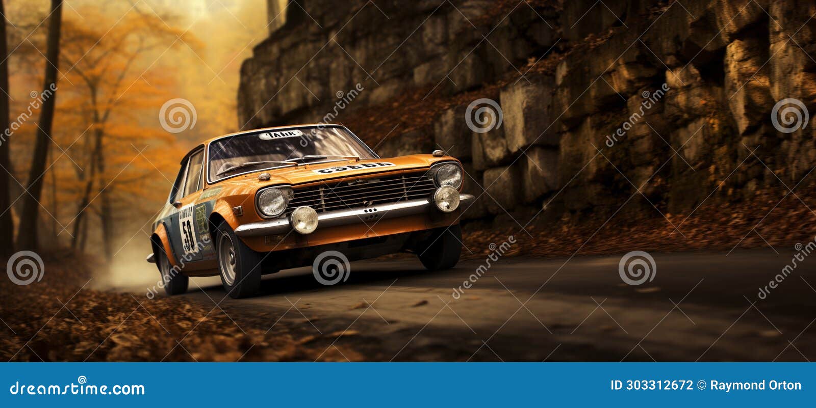 Competition, Energy and Motorsport Concept. Auto Racing on Fall Nature ...