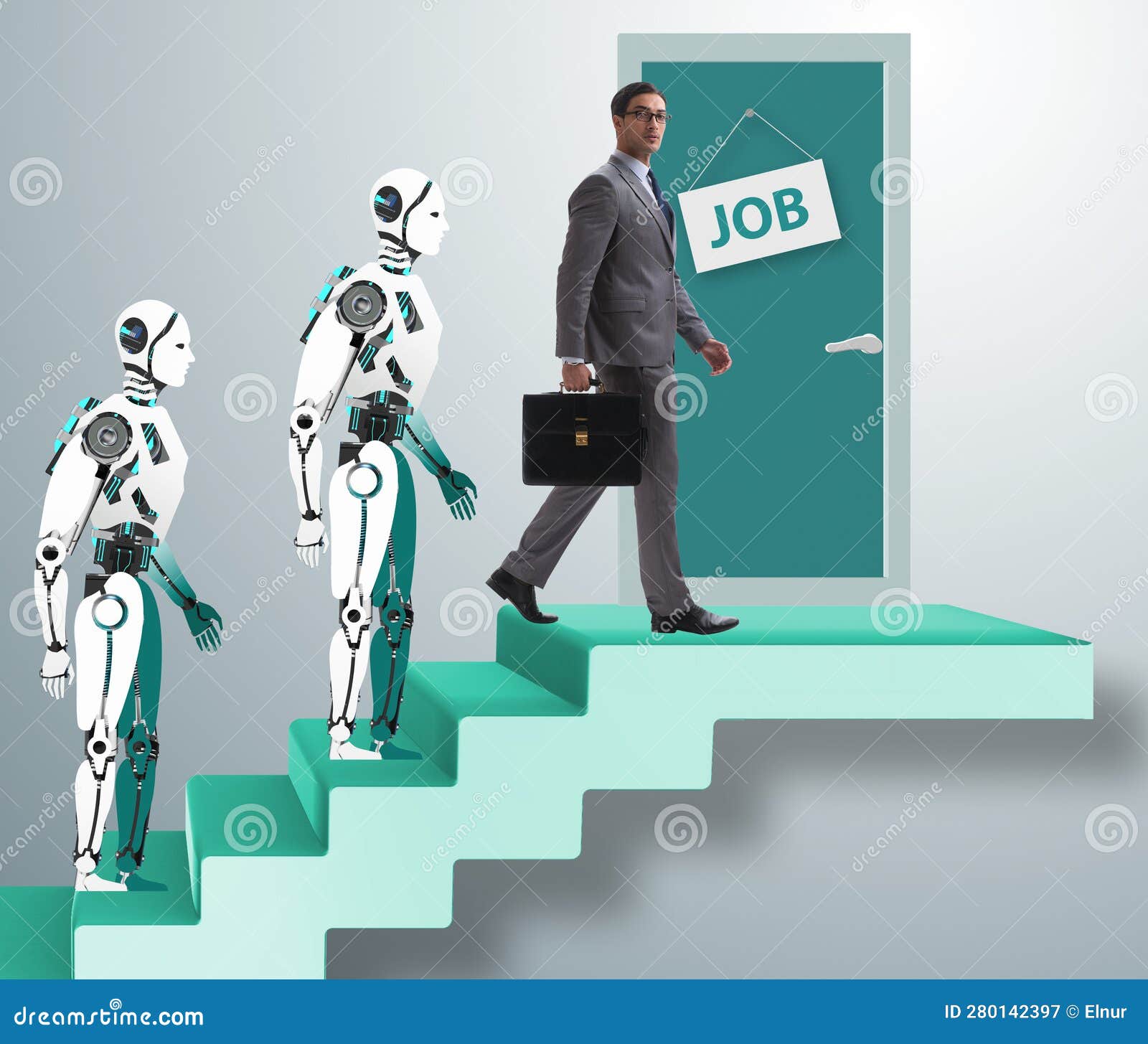 Competition between Humans and Robots for Employment Stock Illustration ...