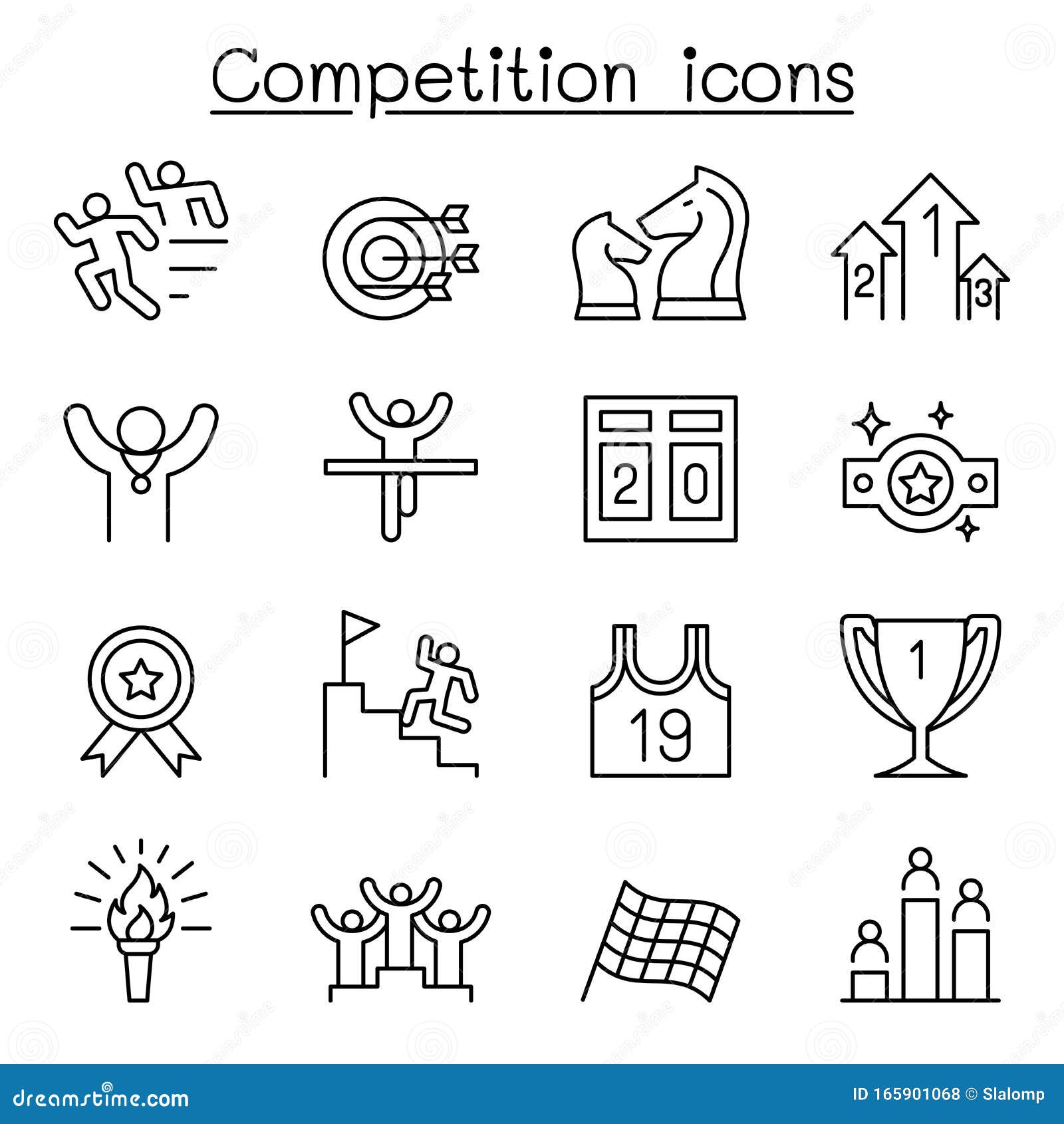 Competition Icon Set in Thin Line Style Stock Vector - Illustration of ...