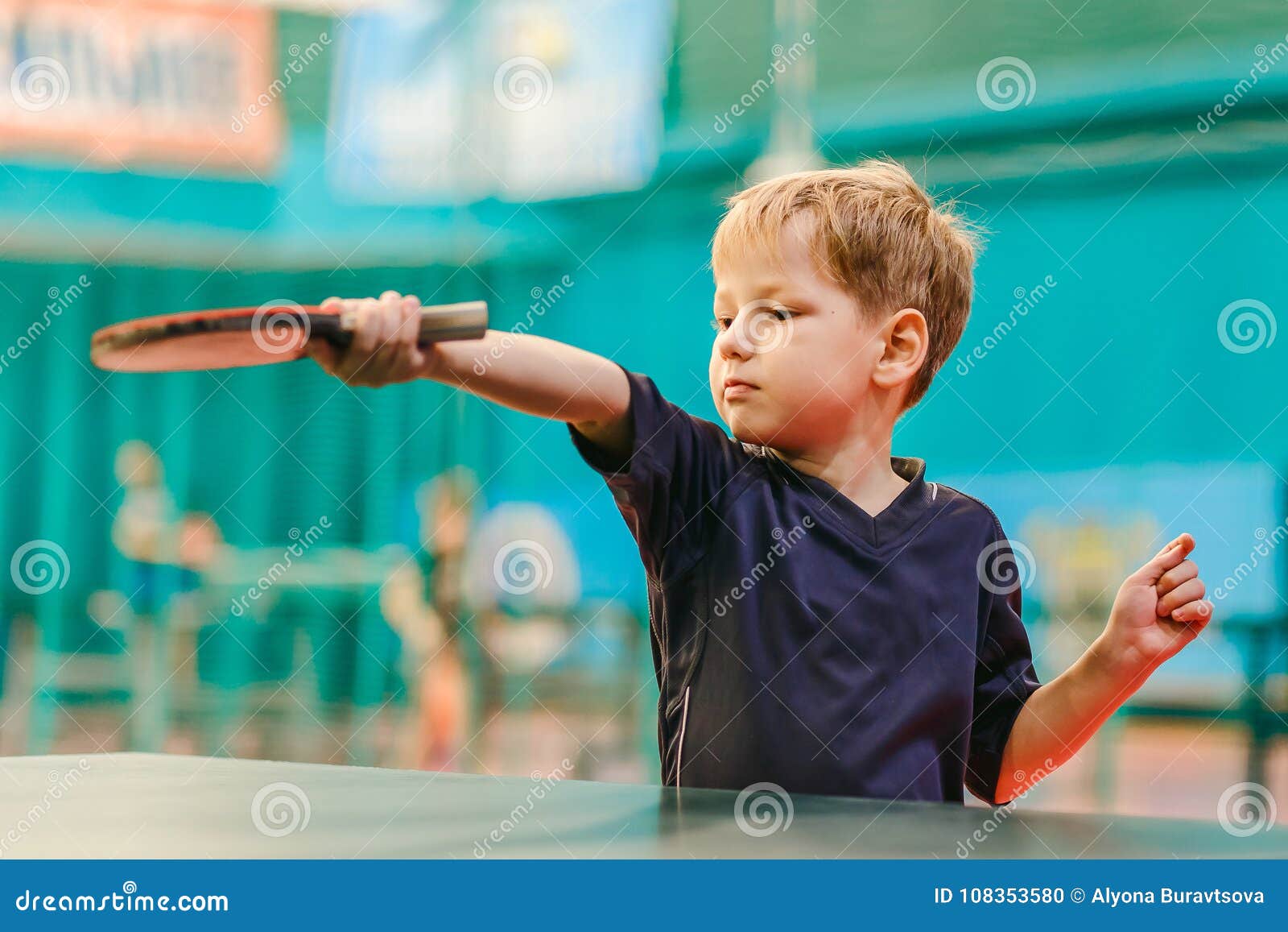 Competitions in Table Tennis, the Child is Playing Table Tennis Stock ...