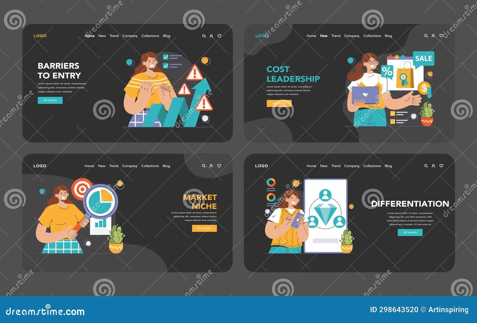 Competitive Advantage Dark or Night Mode Web or Landing Set ...